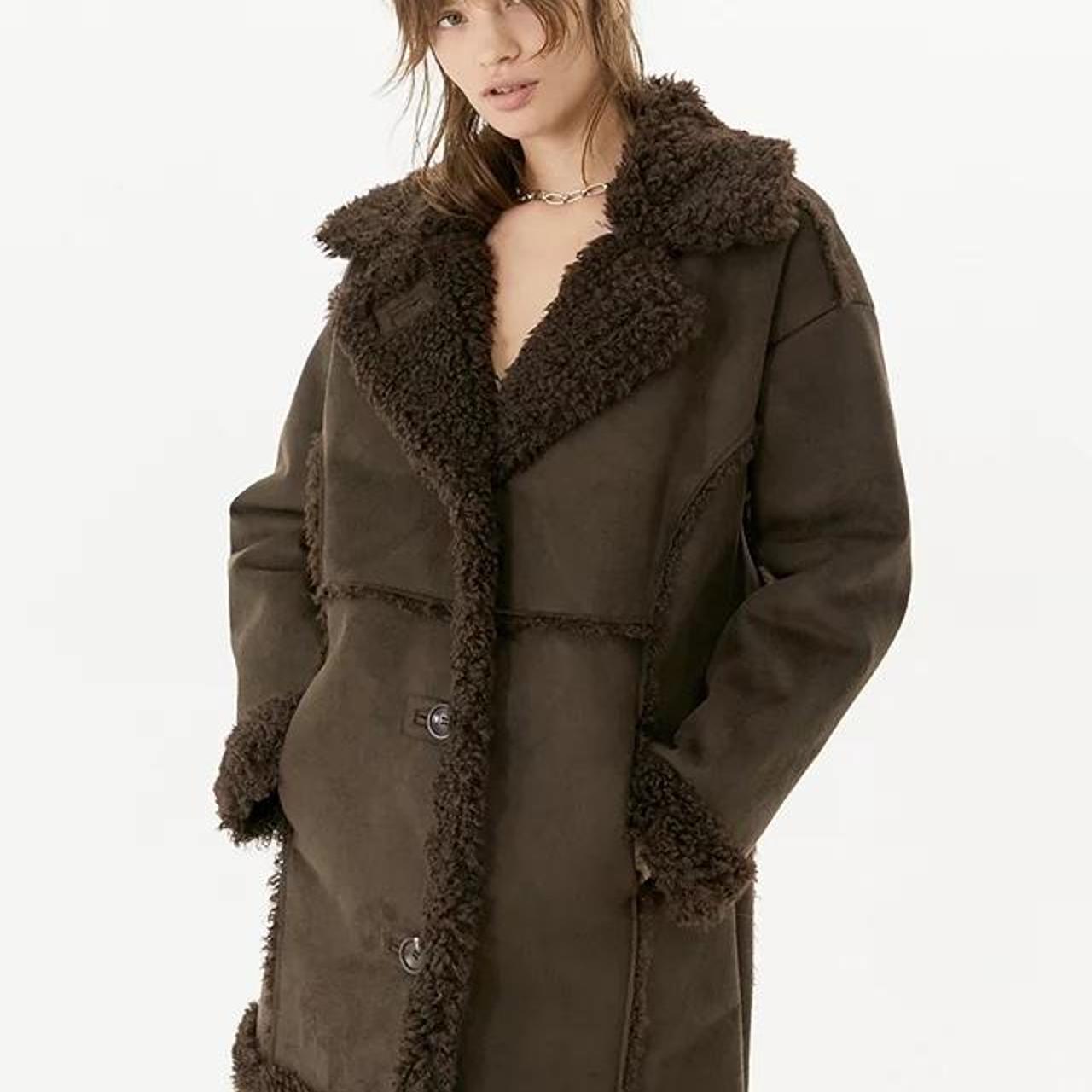 Urban outfitters faux shearling coat Brown... - Depop