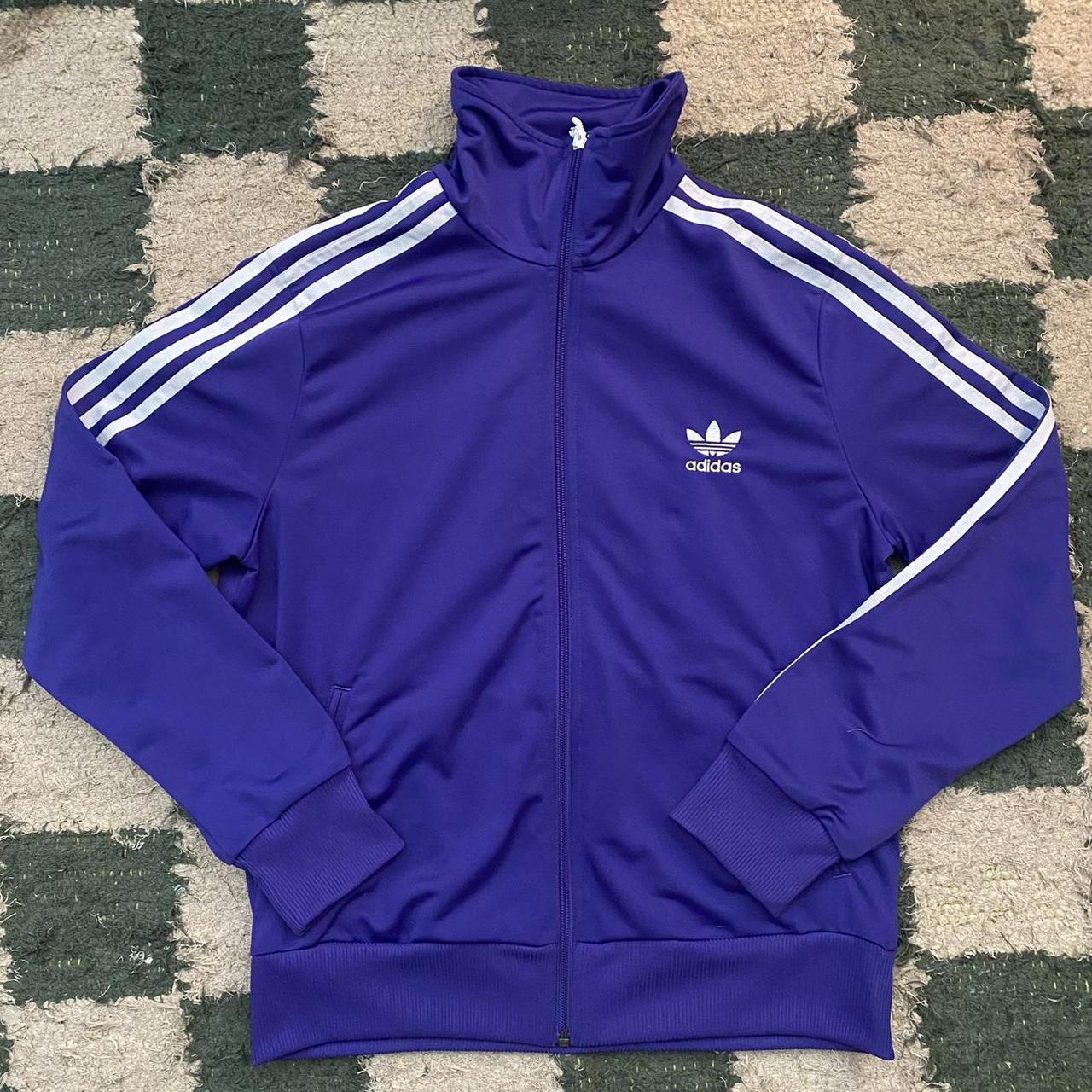 Purple adidas track jacket Says size large? But im... - Depop