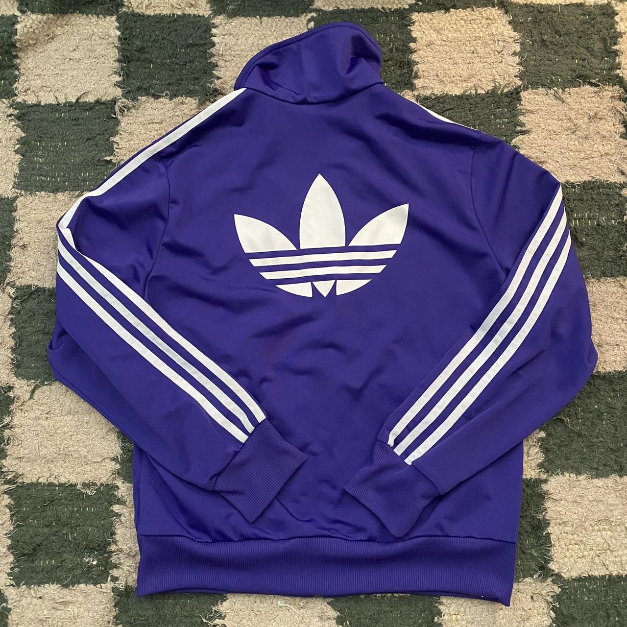 Purple adidas track jacket Says size large? But im... - Depop