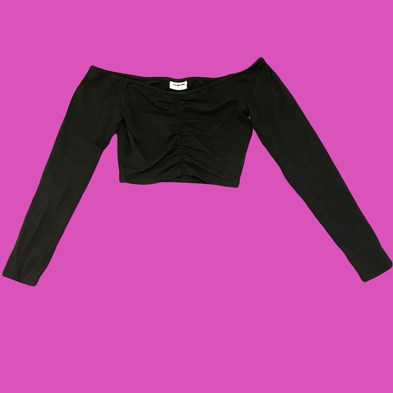 Noisy May Black Ruched Off The Shoulder Long Sleeve Depop