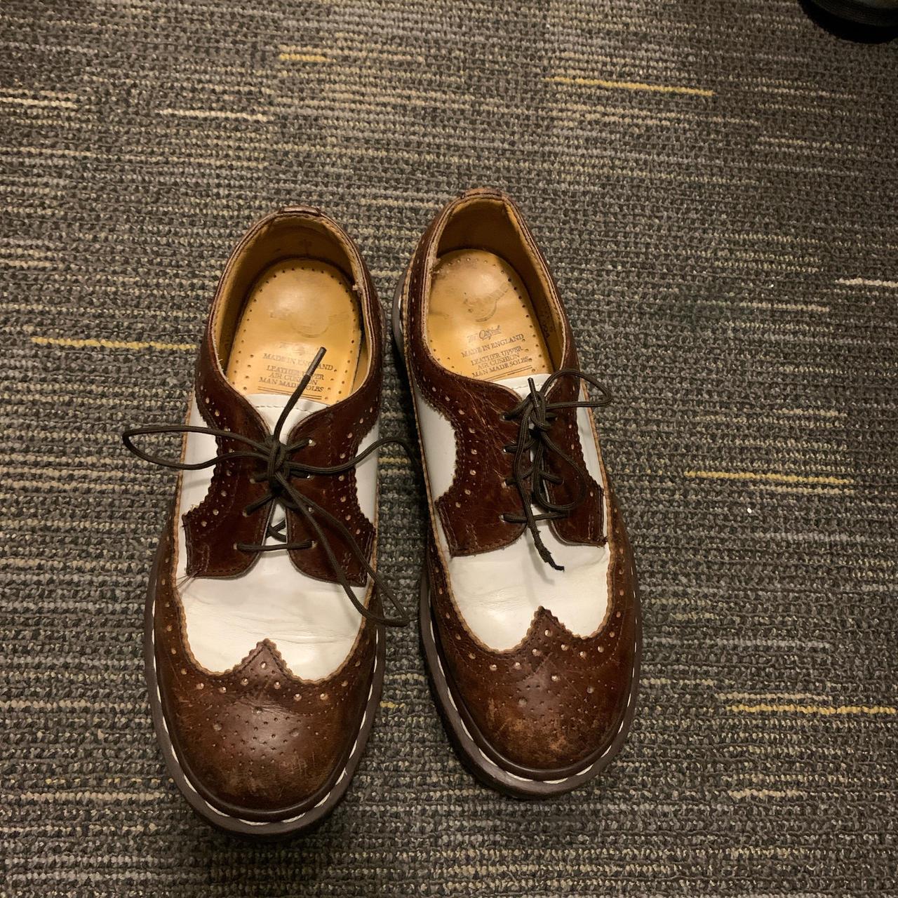 Vintage Dr Martens 3989 Brogue Leather Brown & White... - Depop