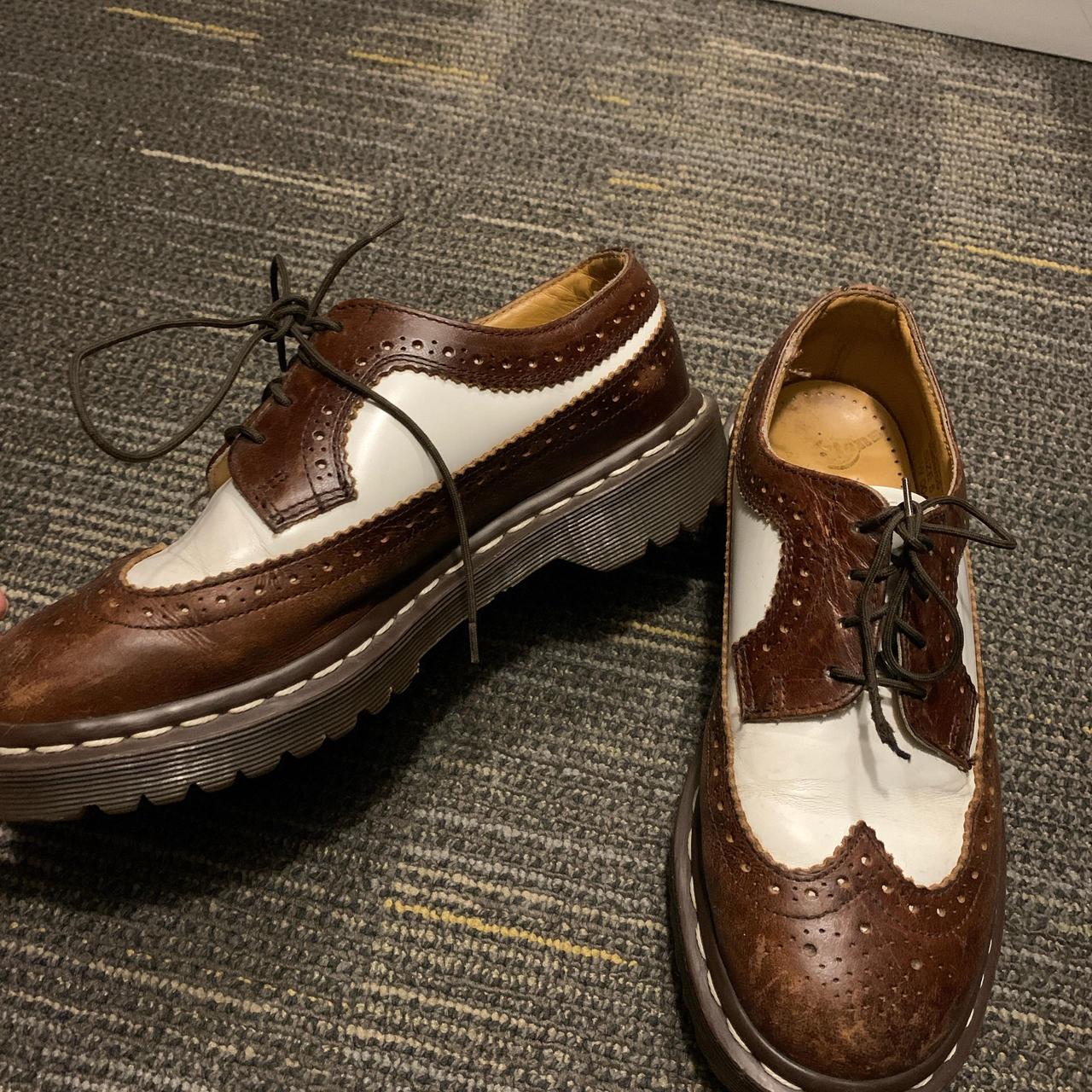Vintage Dr Martens 3989 Brogue Leather Brown & White... - Depop