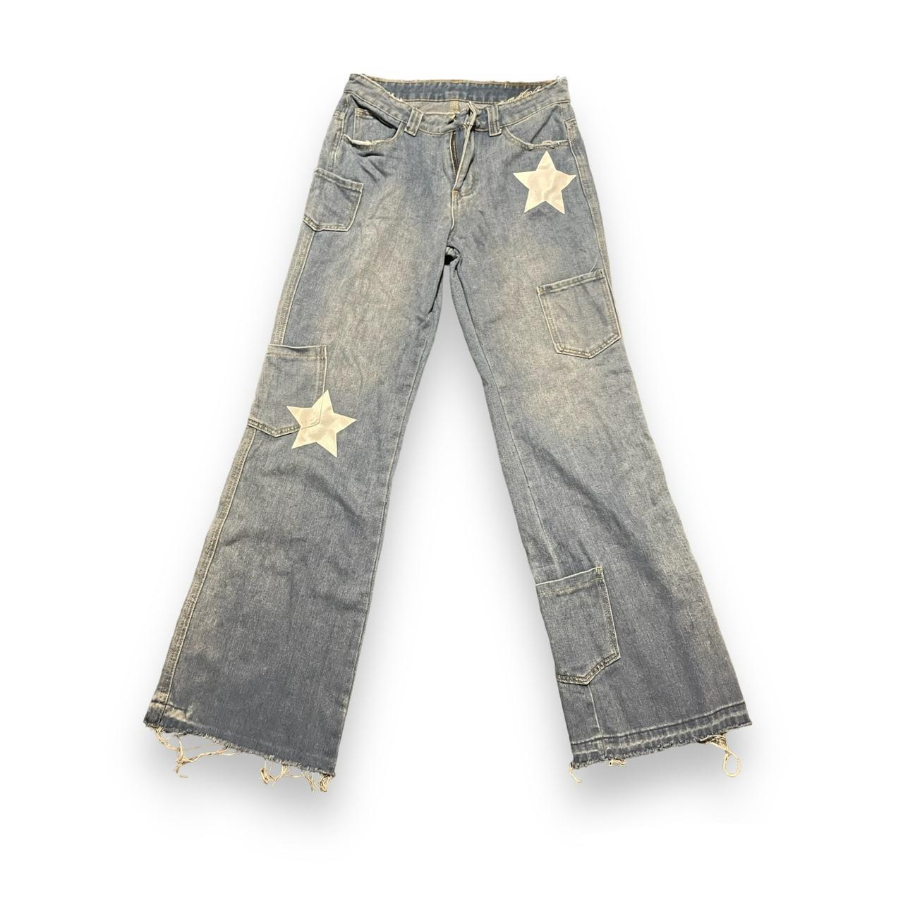vintage star printed jeans back pocket stitching ... - Depop