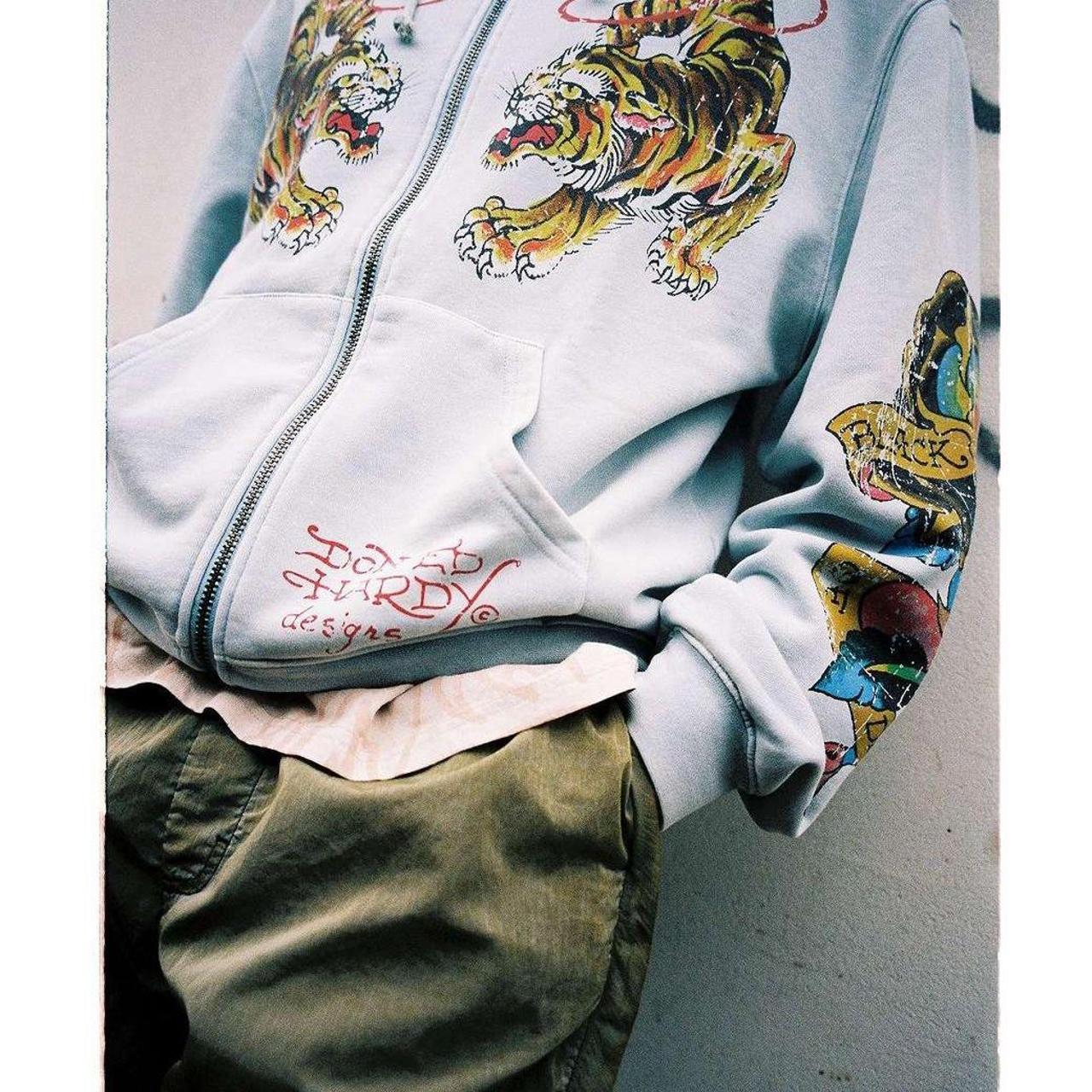 Blue Ed hardy zip up, great condition, sick details... - Depop