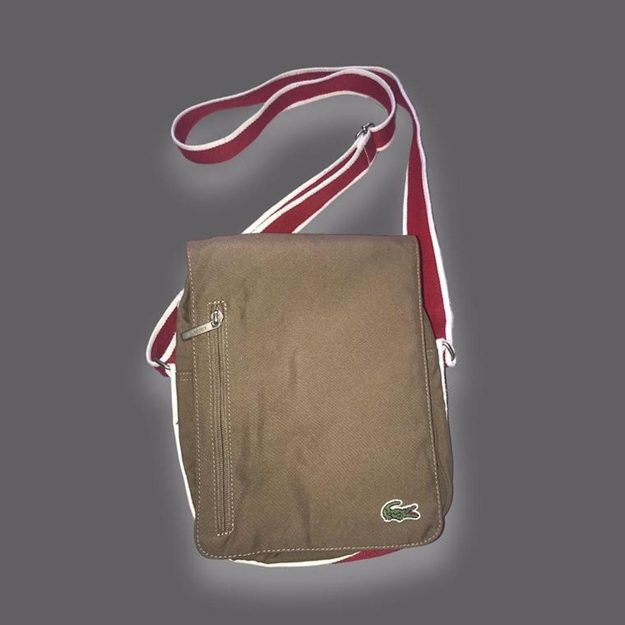 - Lacoste large side bag beige / deep red / white... - Depop