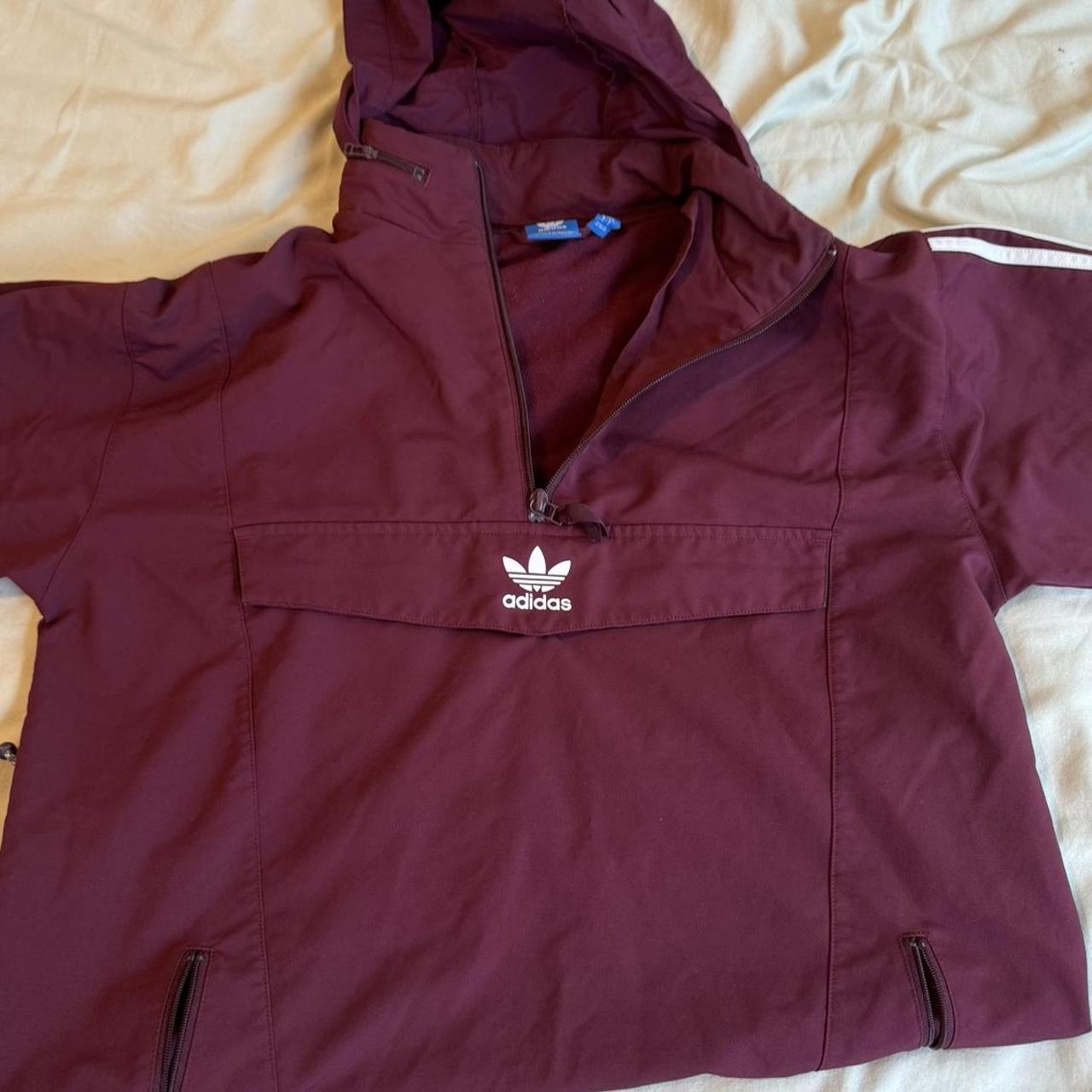 Burgundy Adidas rain Jacket - M Small - runs big - Depop