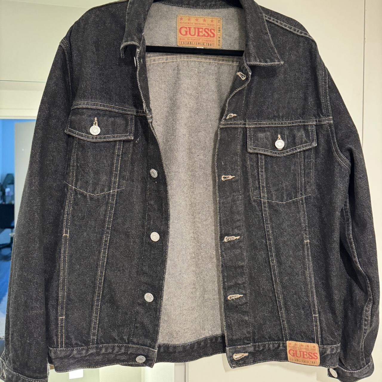 Black Denim Guess Vintage Jacket - runs tighter - Depop