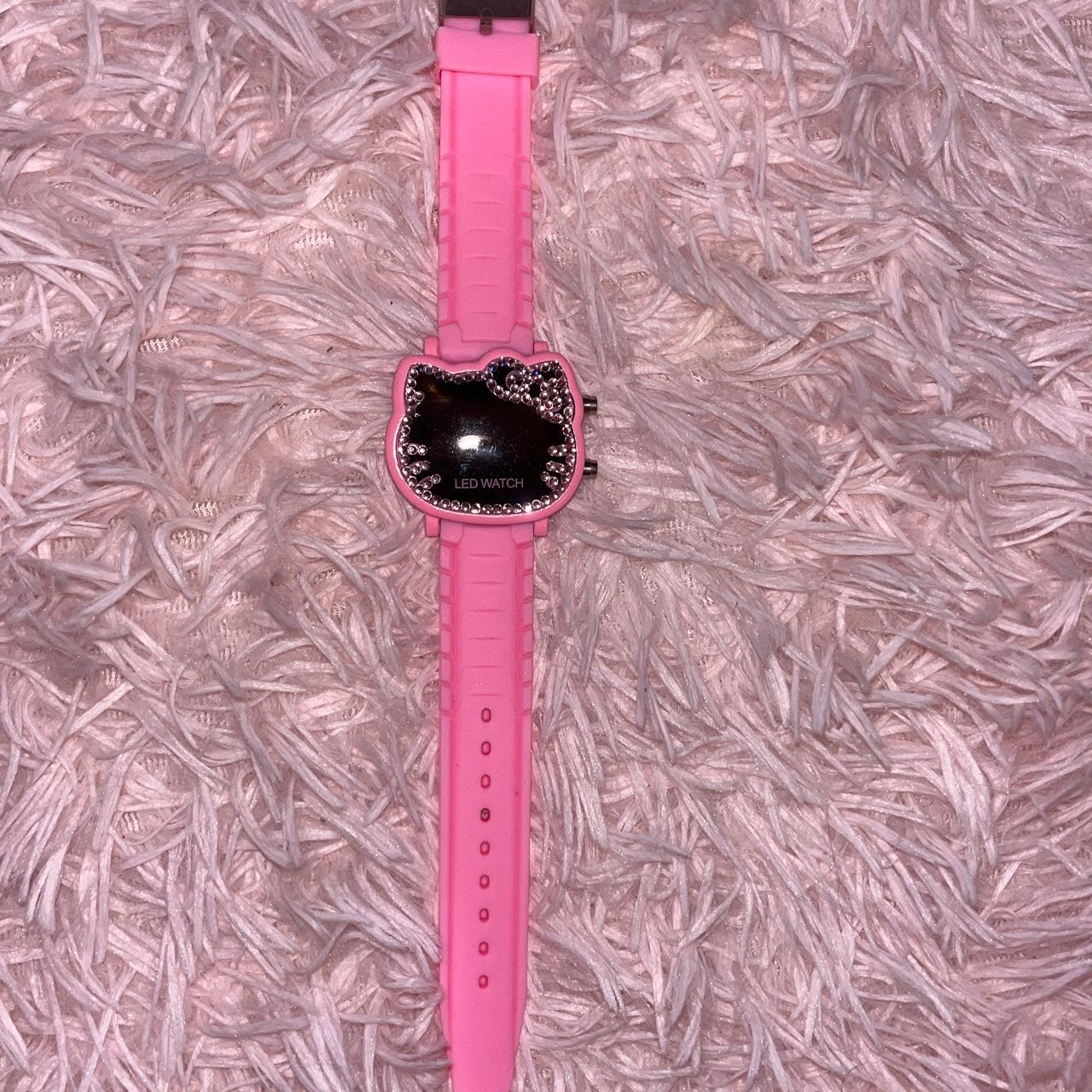 Pink hello kitty LED watch with pink rhinestones... - Depop