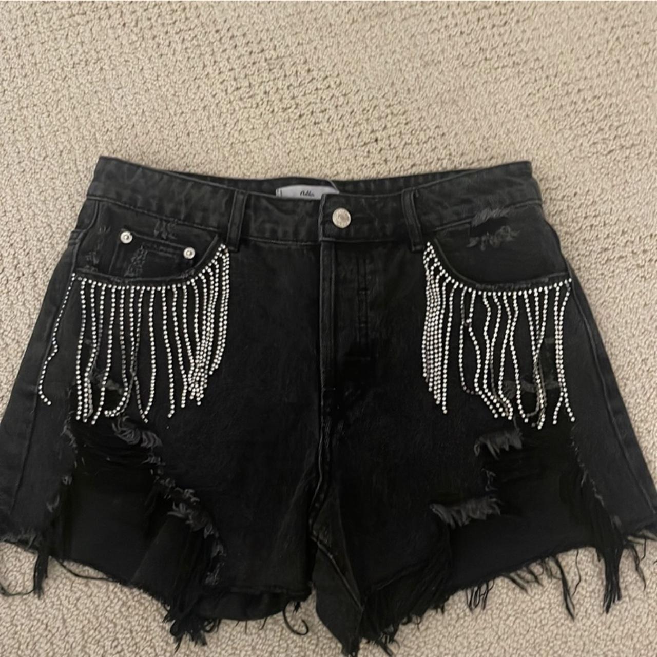 Adika Denim Rhinestone fringe shorts (never worn) - Depop