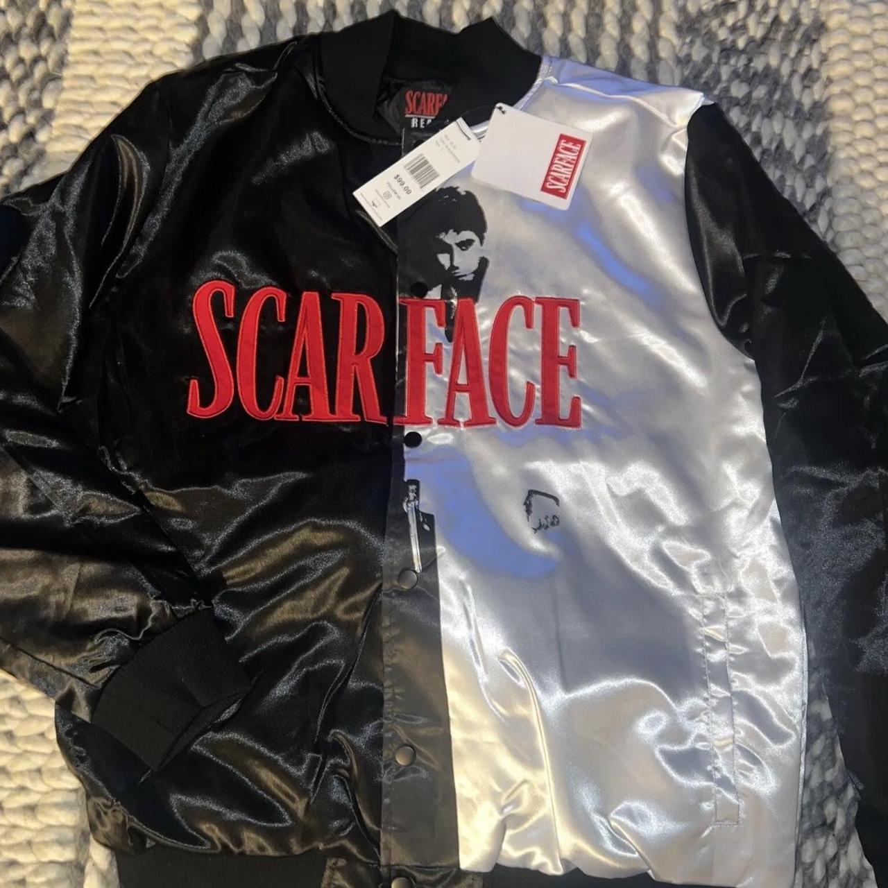 NWT Scarface Satin Men’s Reason Bomber Embroidered... - Depop