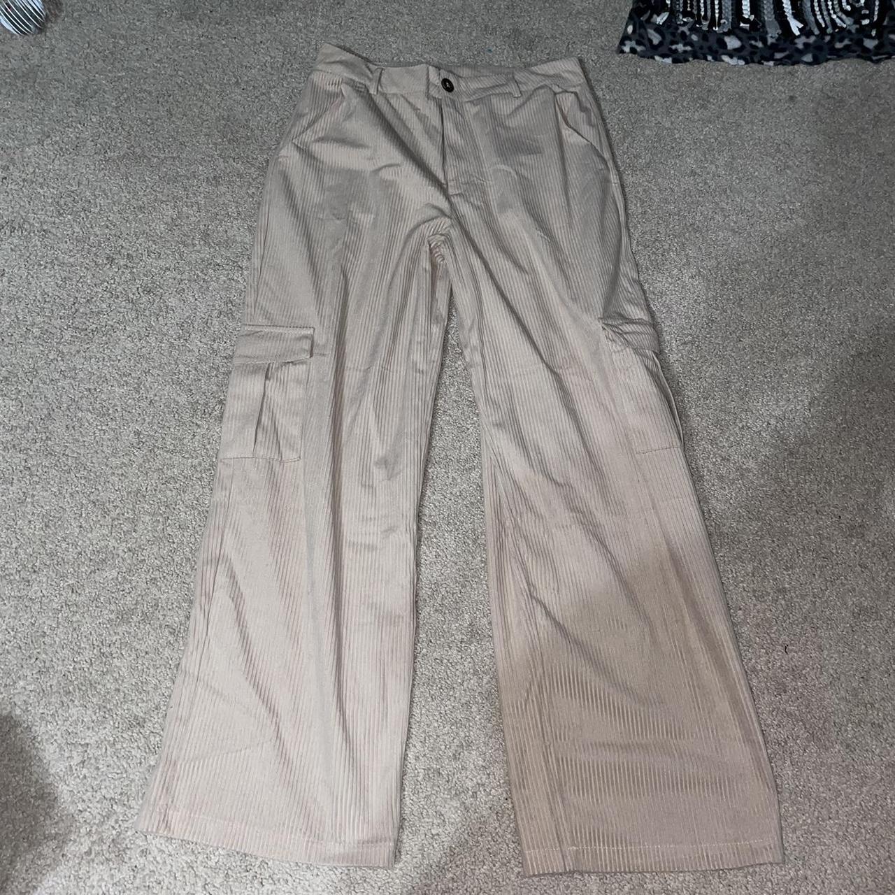 cream colored trousers from shein! the material of... - Depop