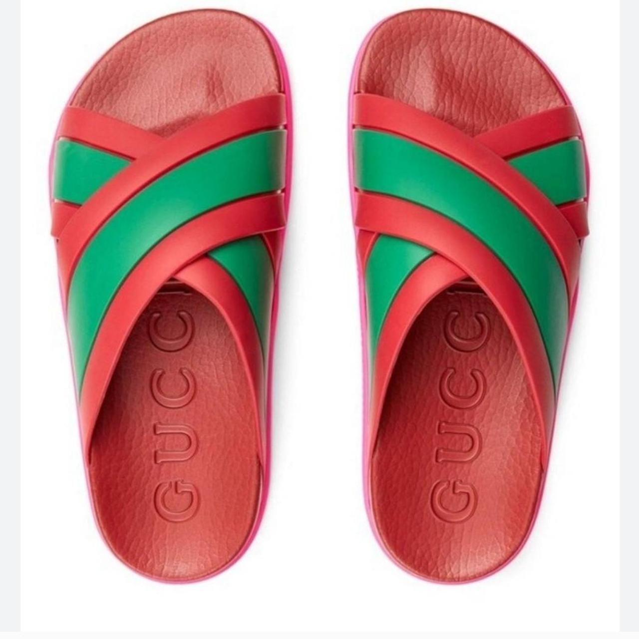GUCCI Rubber Web Womens Criss Cross Slide Sandals... - Depop