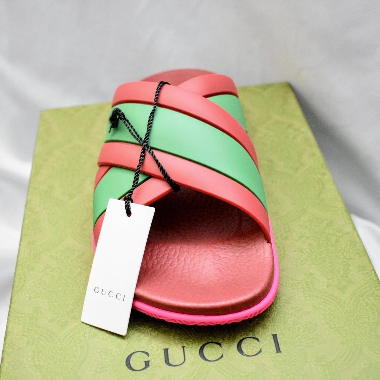 GUCCI Rubber Web Womens Criss Cross Slide Sandals... - Depop