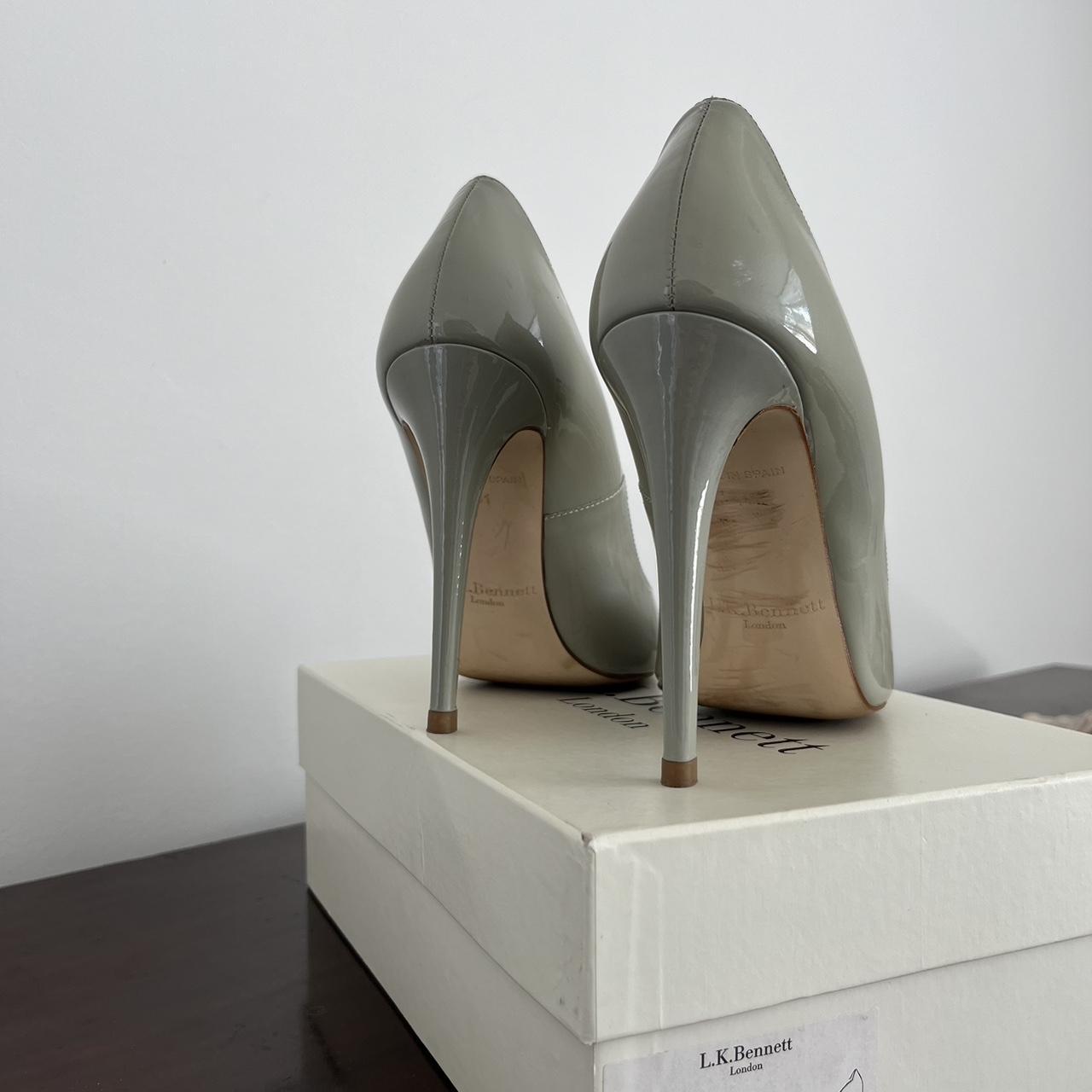 Light grey patent leather court shoes with a pointed... - Depop