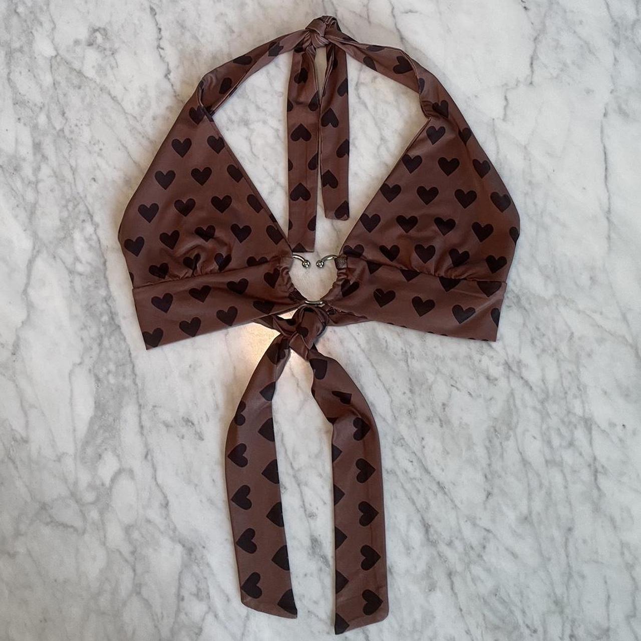 brown heart halter tie crop top! S-M - Depop
