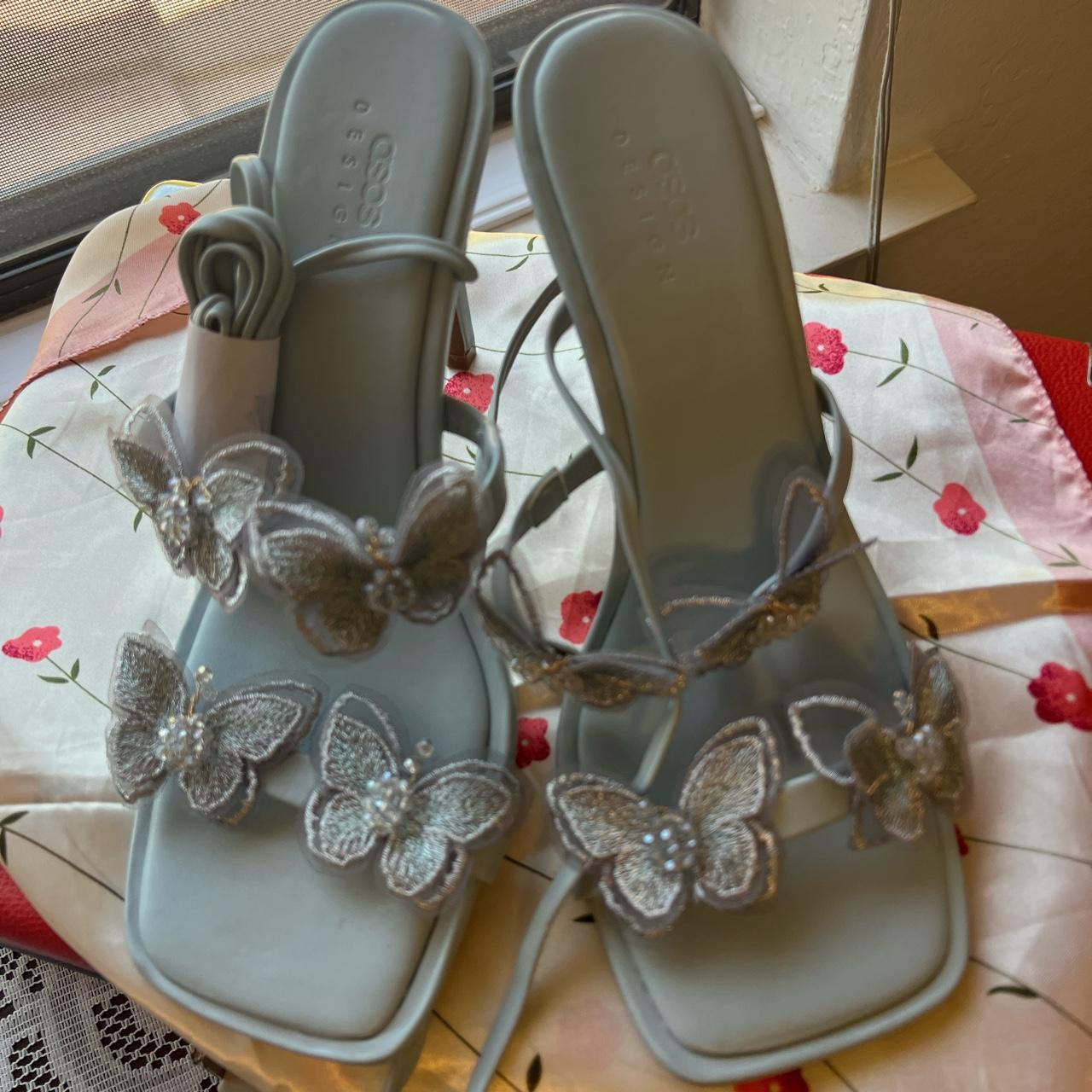 asos baby blue butterfly heels!! never worn, bought... - Depop