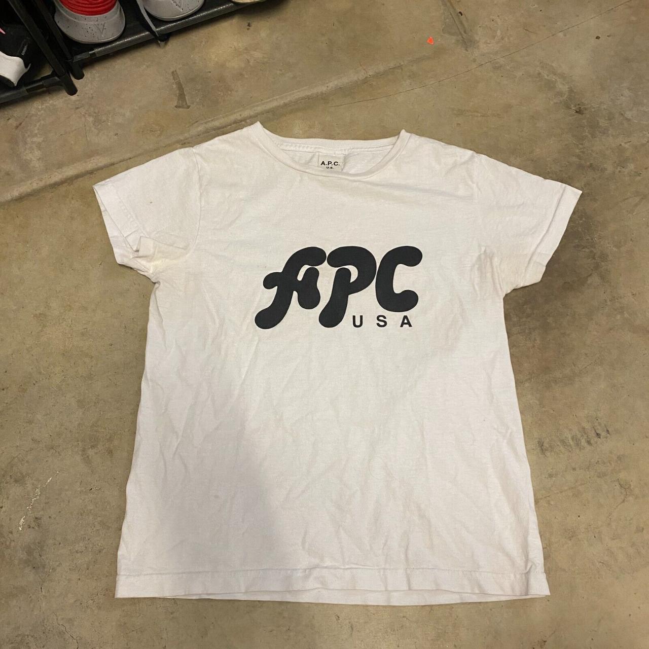 APC White Graphic T-Shirt Mens Size S Classic Fit... - Depop