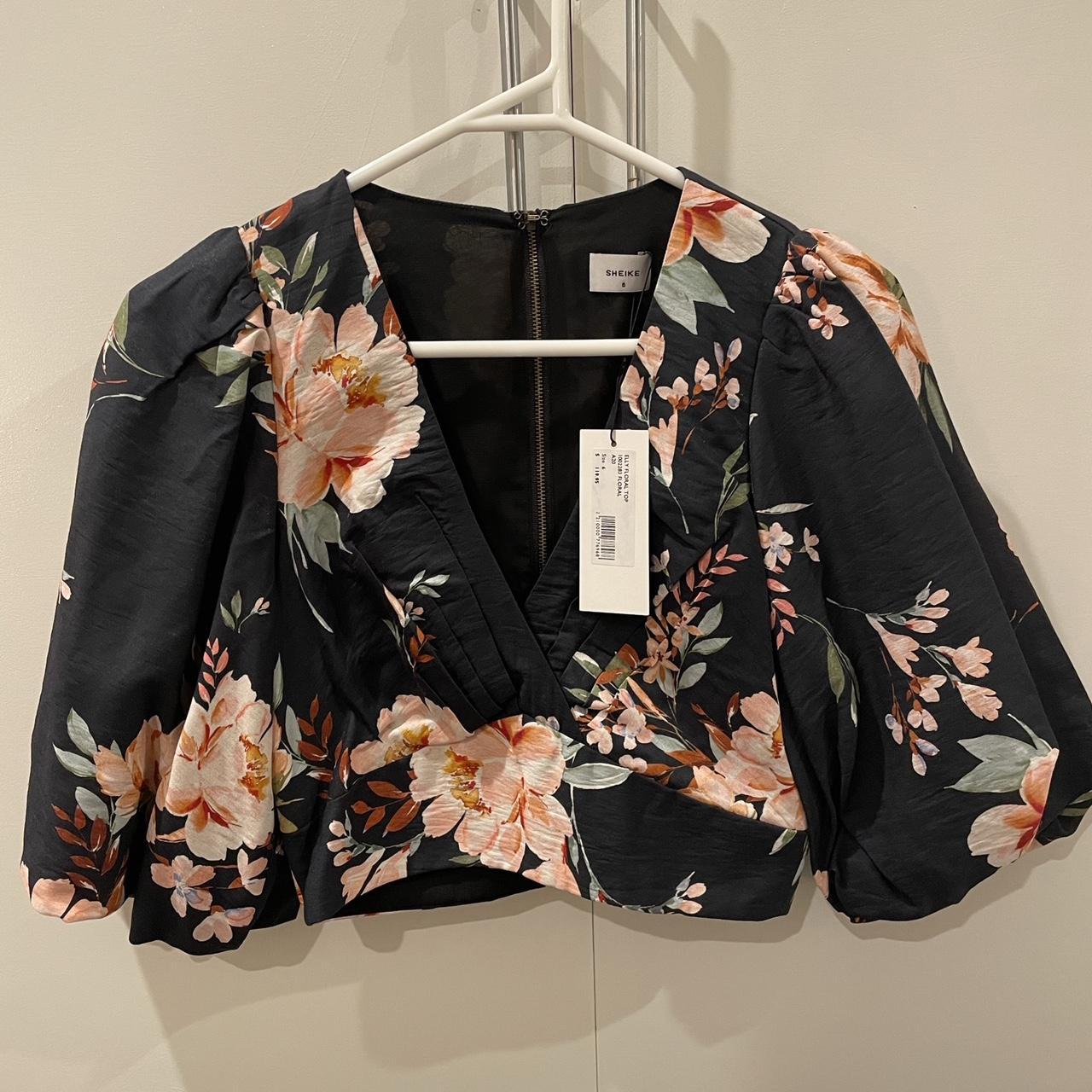 SHEIKE Elly dark floral crop top size 6 Size 6... - Depop