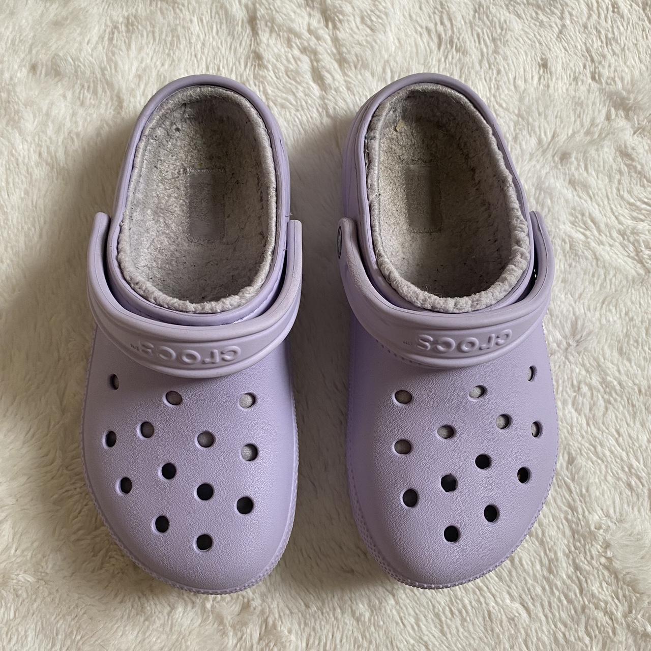 Lavender crocs with fur inside, women’s 8. Dm for... - Depop