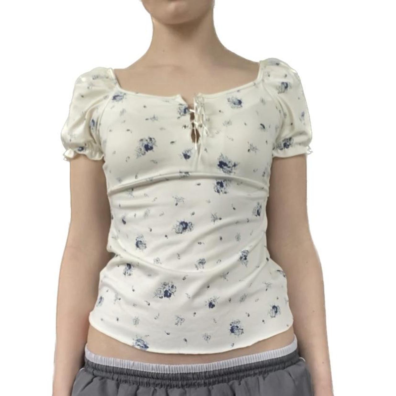 Gorgeous vintage floral milkmaid top with ribbon tie... - Depop