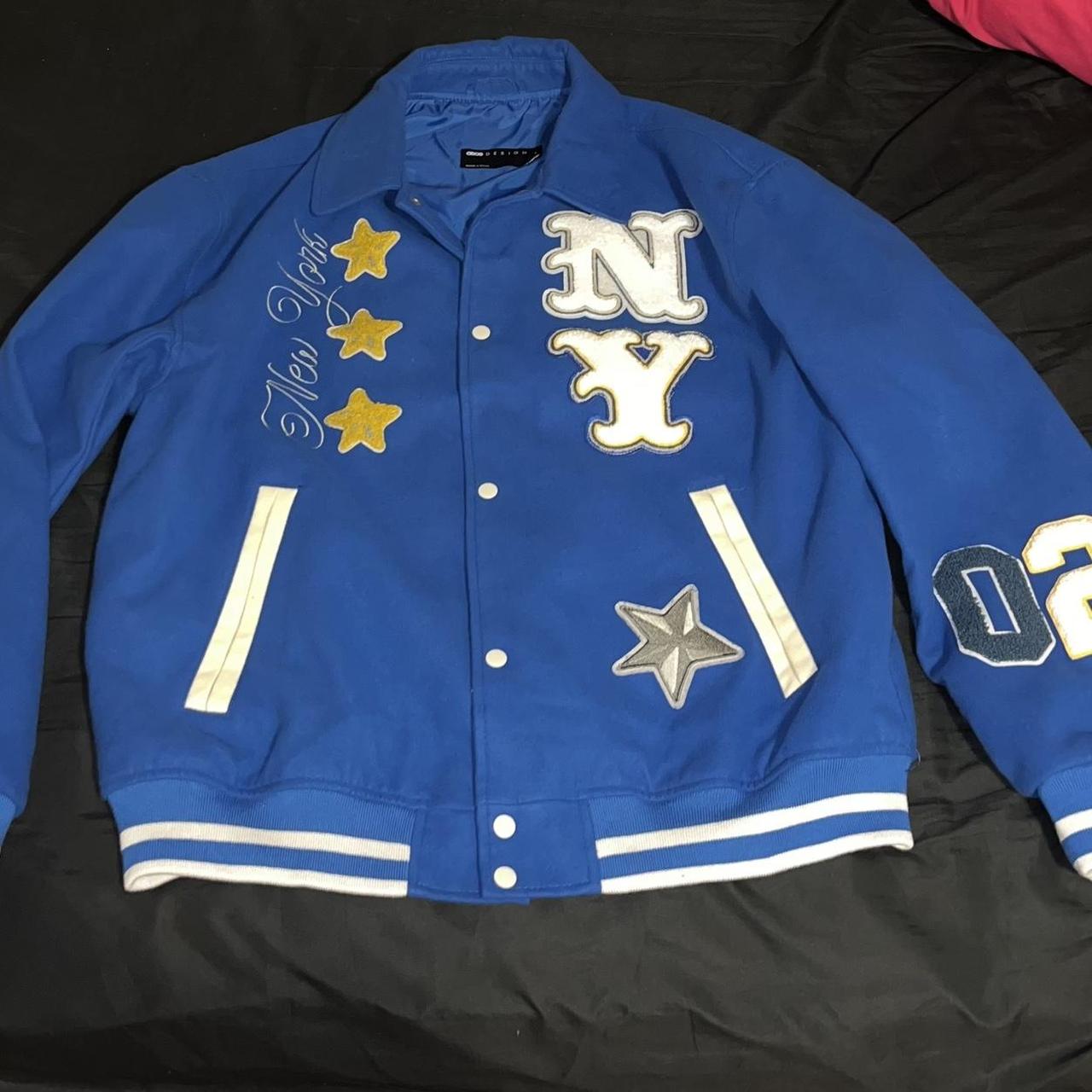 Deep Blue varsity jacket with multiple cool... - Depop