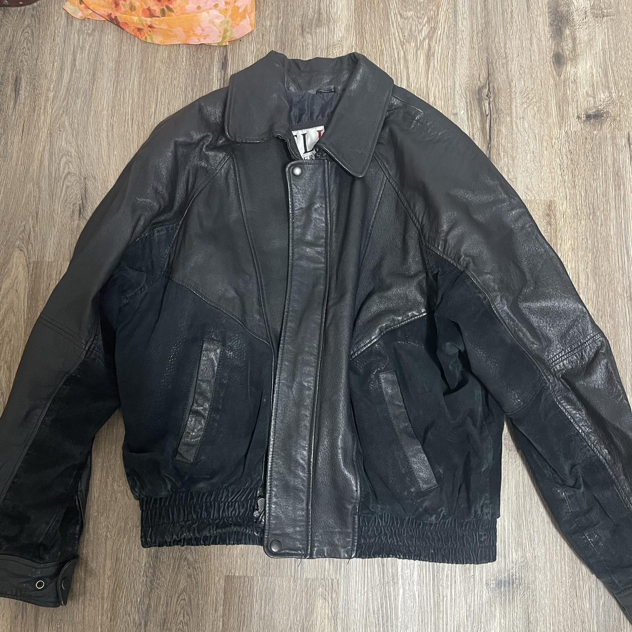 genuine leather bomber jacket size men’s large... - Depop