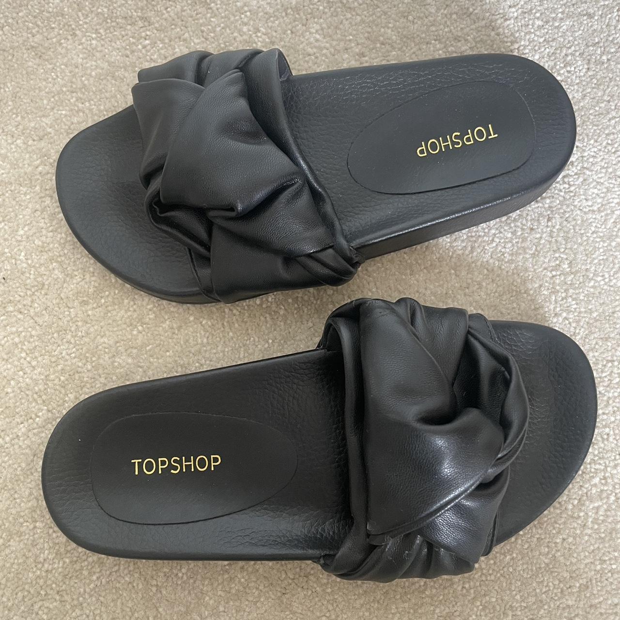 Topshop leather look sliders in size 4. Worn a few... - Depop