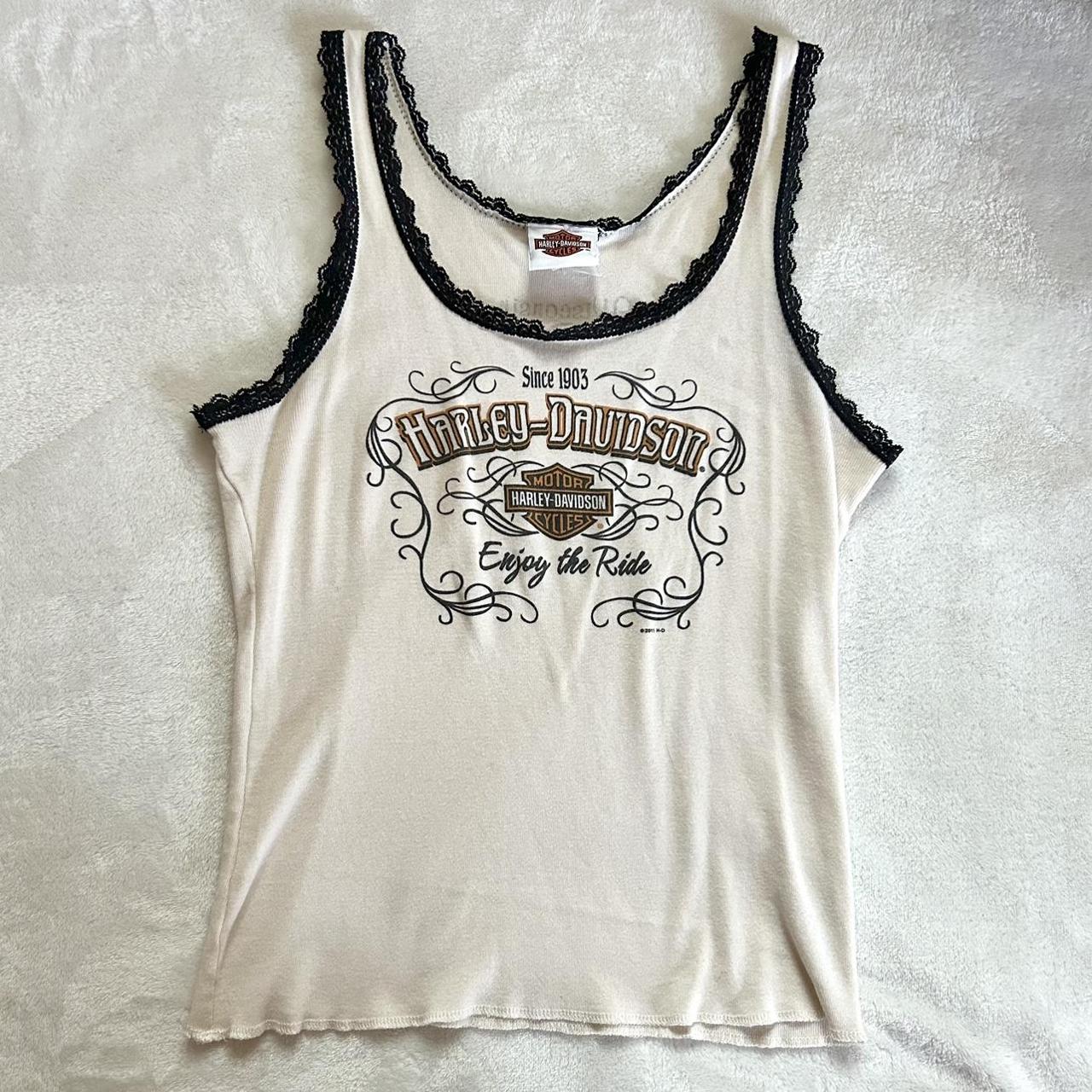 Harley Davidson lace cream tank top... - Depop