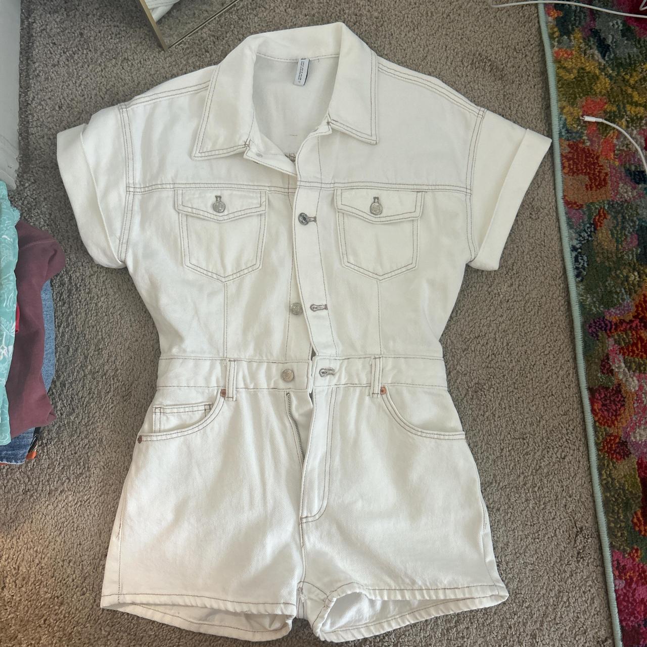 White Denim Zara Romper - Depop