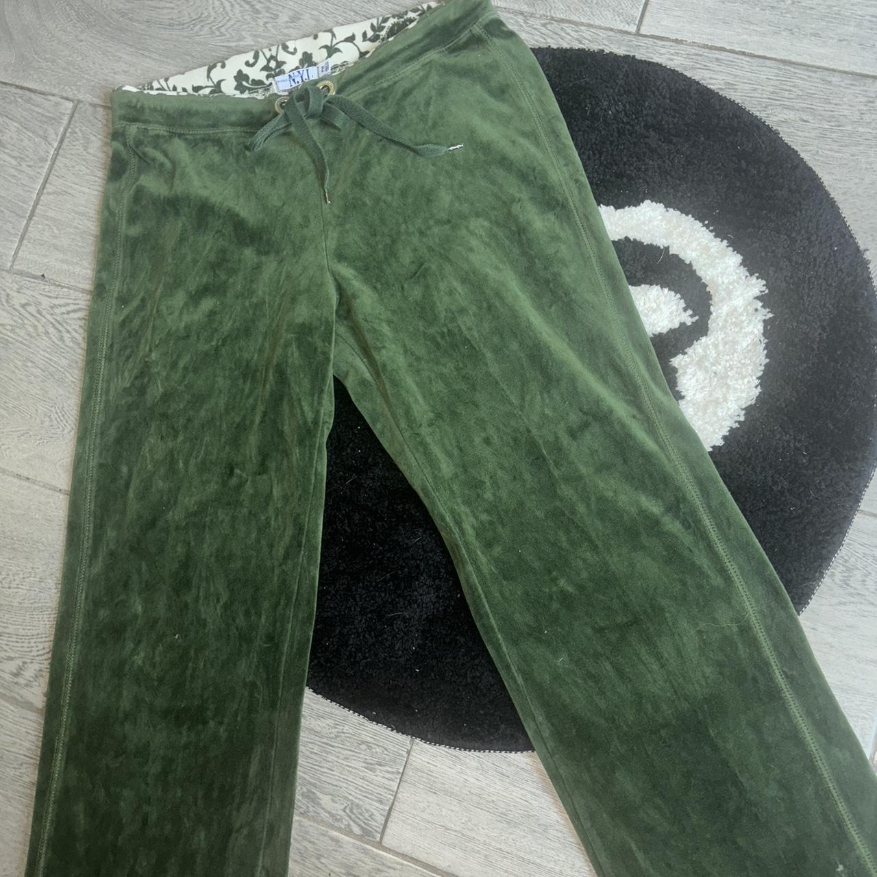 Forest green velour tracksuit bottoms with... - Depop