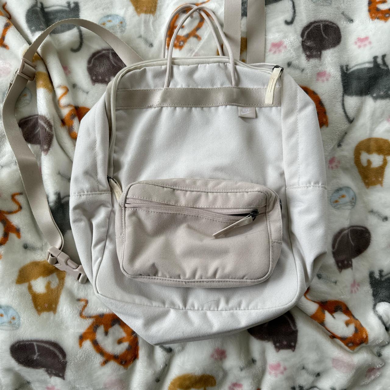 Nike grey/white backpack with adjustable strap and... - Depop