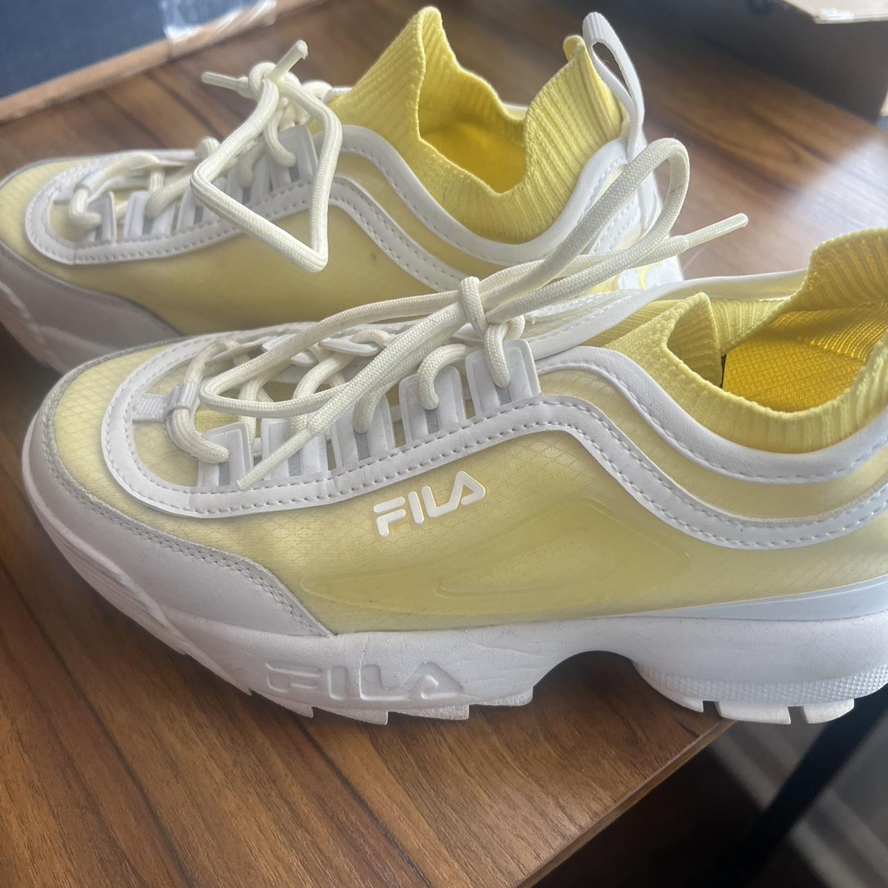 Pastel yellow Fila sneakers. Very good condition,... - Depop