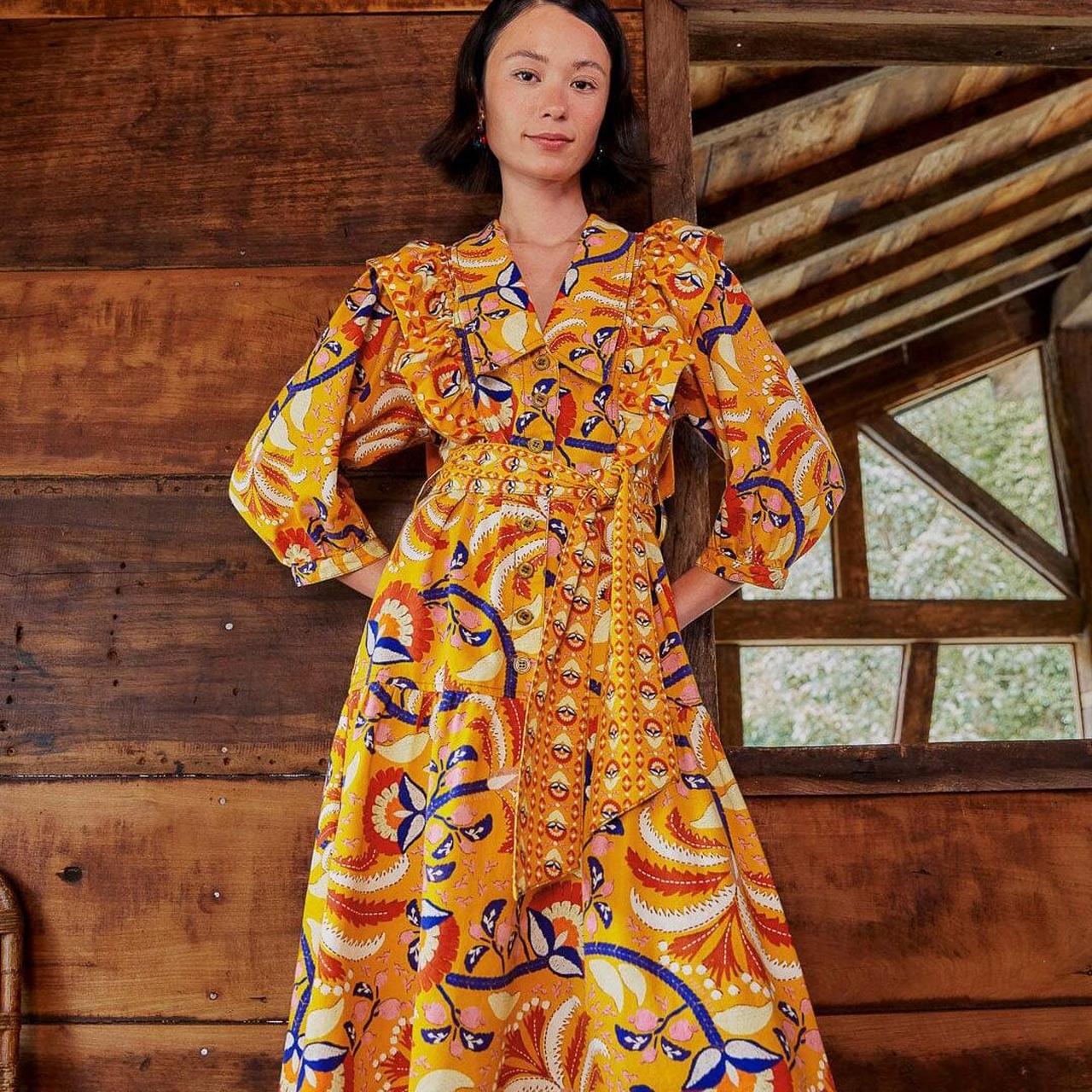 Farm Rio Yellow Palms Party Midi Dress NWT - Depop