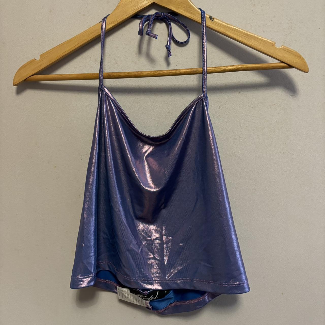 Motel shiny purple metallic halter top perfect for... - Depop