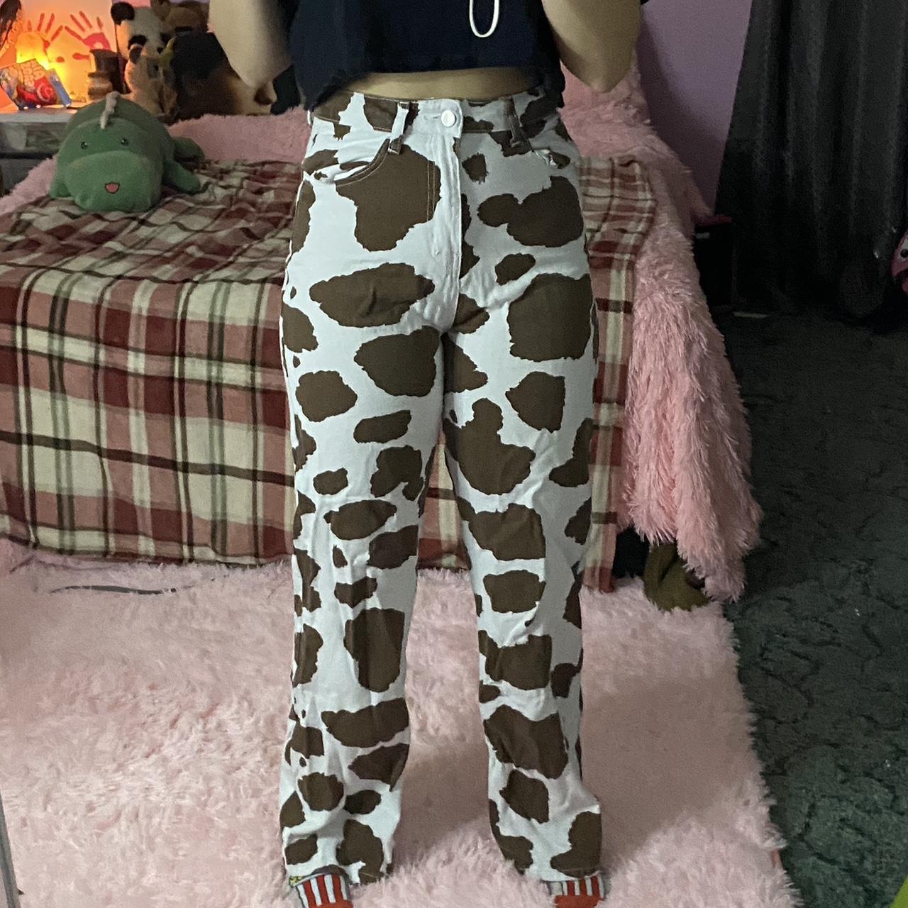 SHEIN Cow print Jeans! So cute and comfy! Size M but... - Depop