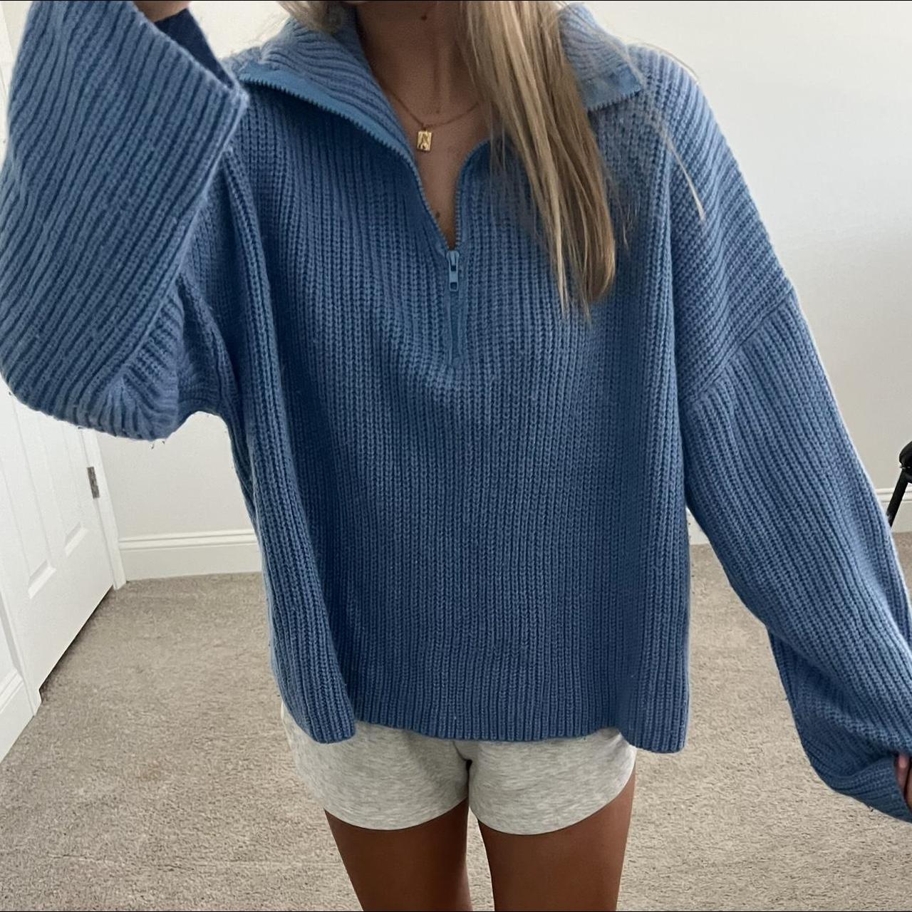 BLUE SWEATER QUARTER ZIP -one size -super cozy... - Depop