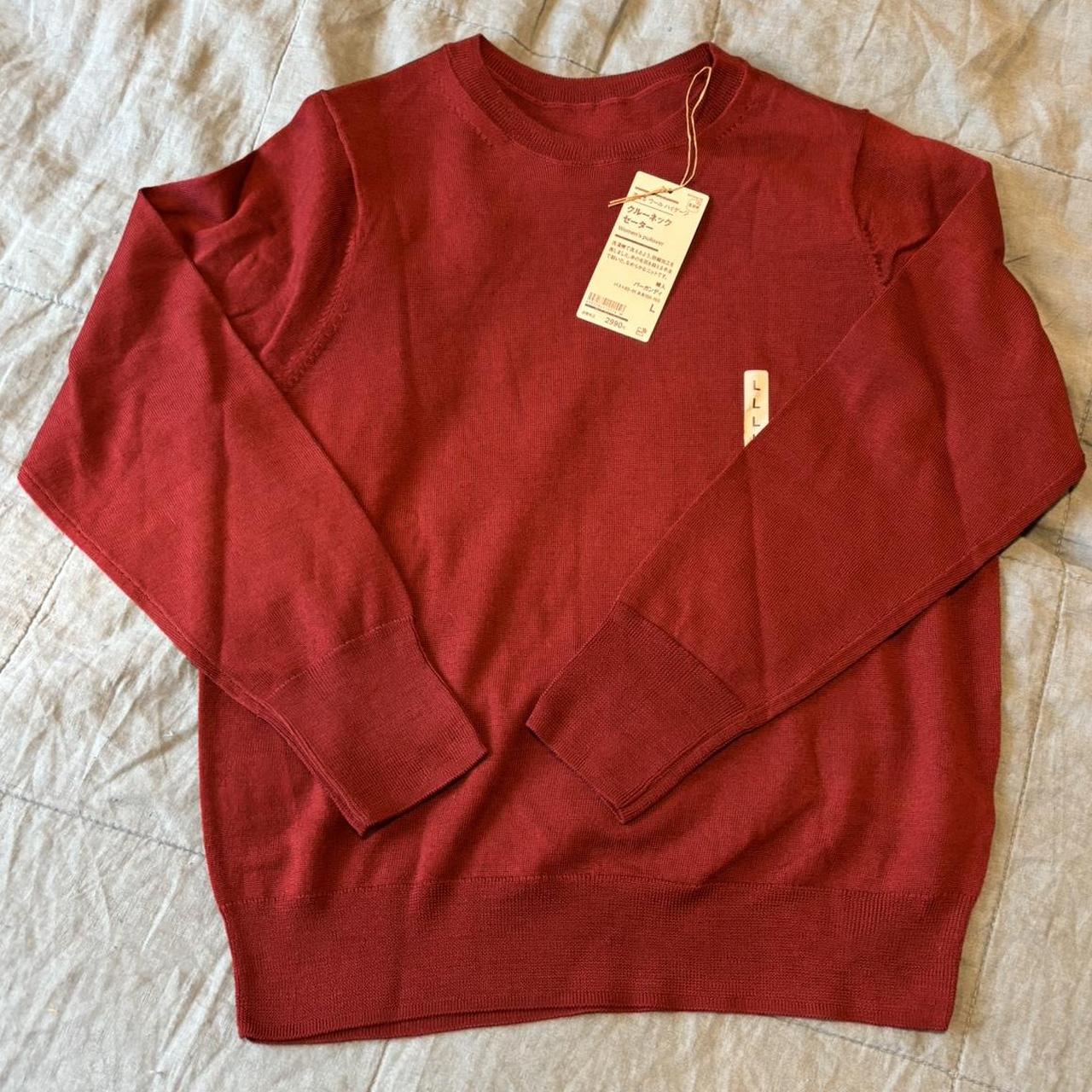 Muji 100% merino wool red crewneck sweater, new with... - Depop