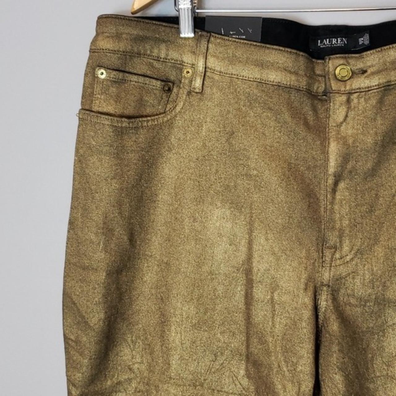 Lauren Ralph Lauren Gold Metallic High-Rise Jeans... - Depop