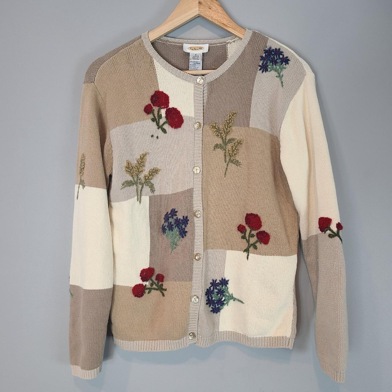 Vintage Patchwork Cardigan Sweater Womens 8 Talbots... - Depop