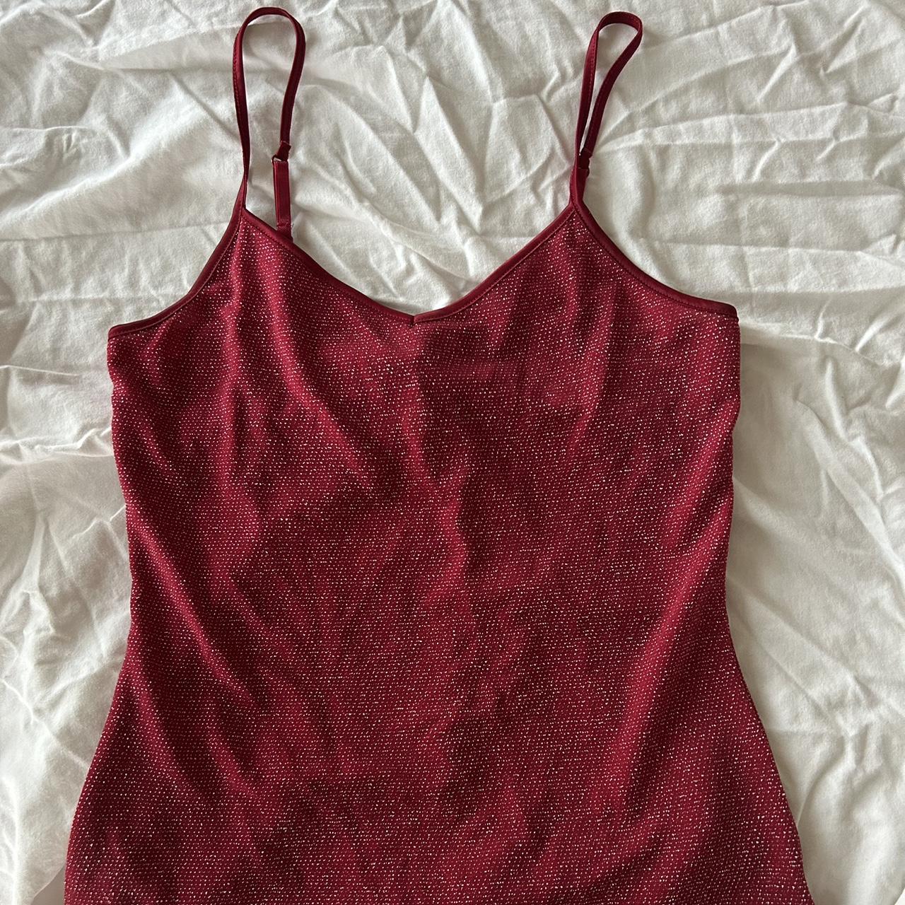 full length sparkly red tank top with red satin... - Depop