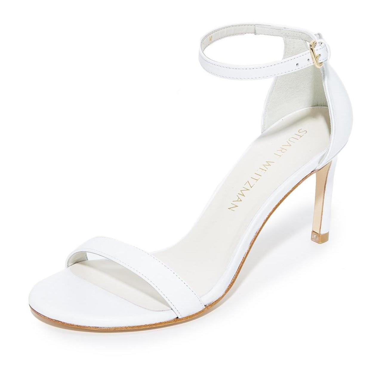 Stuart Weitzman White Nunakedstraight Strap Heel... - Depop