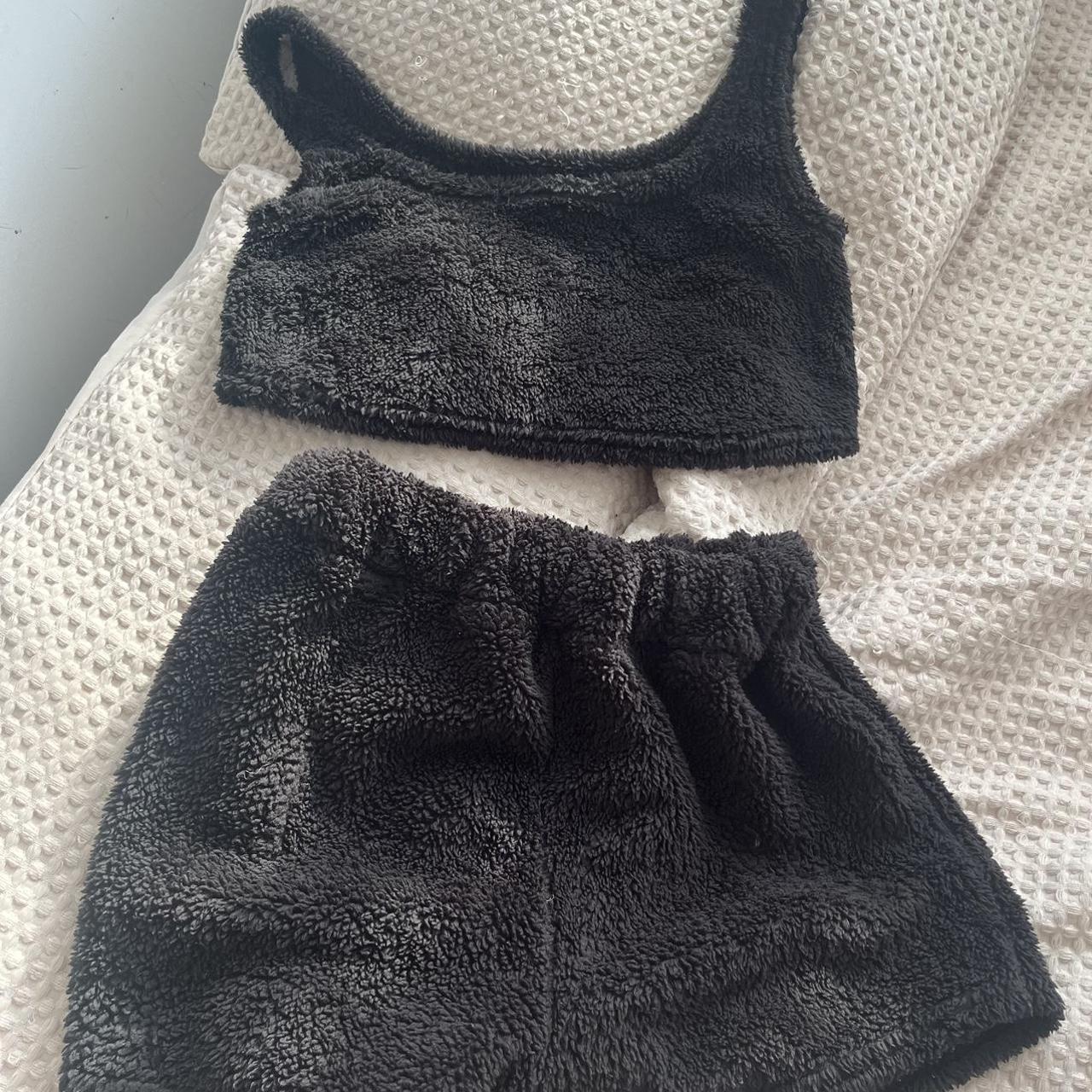 shein black fluffy pyjama set -size small -never... - Depop