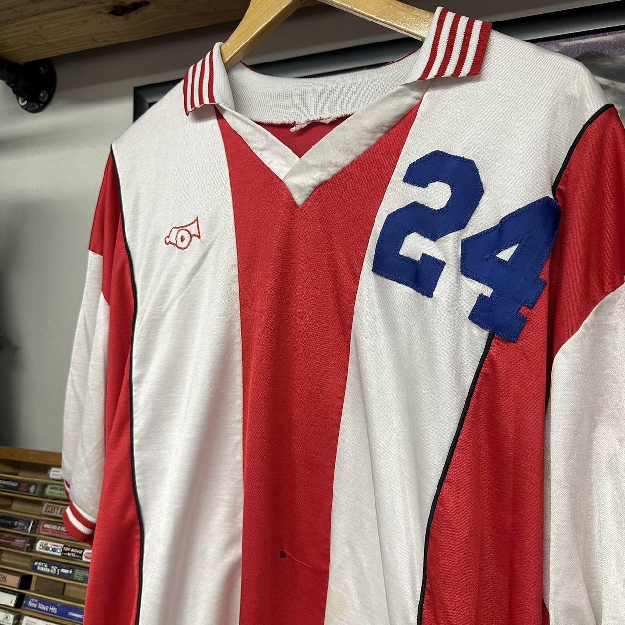 Y2K 2000s Collared striped Soccer Jersey red/white... - Depop
