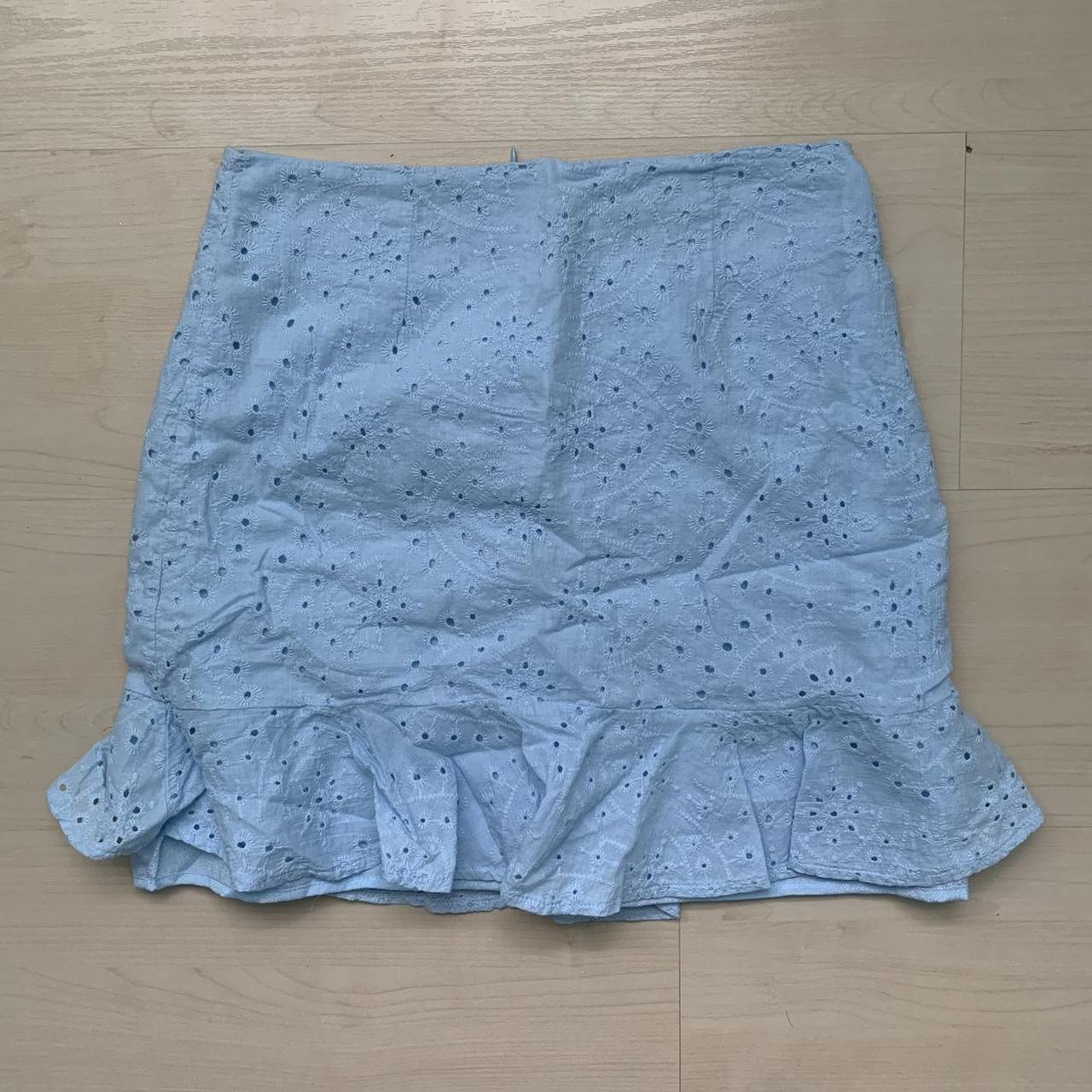 Light Blue Ruffle Mini Skirt with lining #depop... - Depop