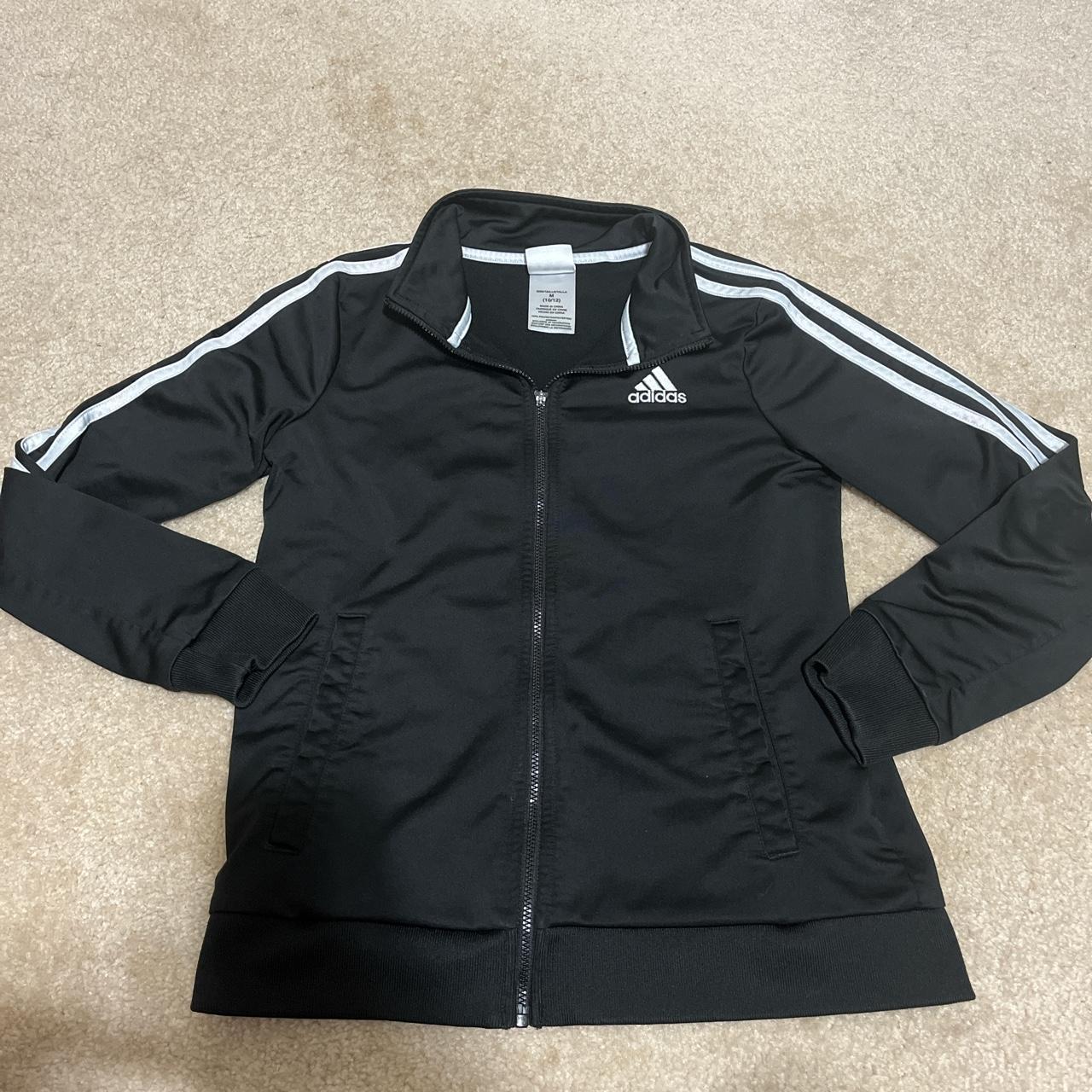 Black and White, Striped, Adidas Jacket, Zipper... - Depop