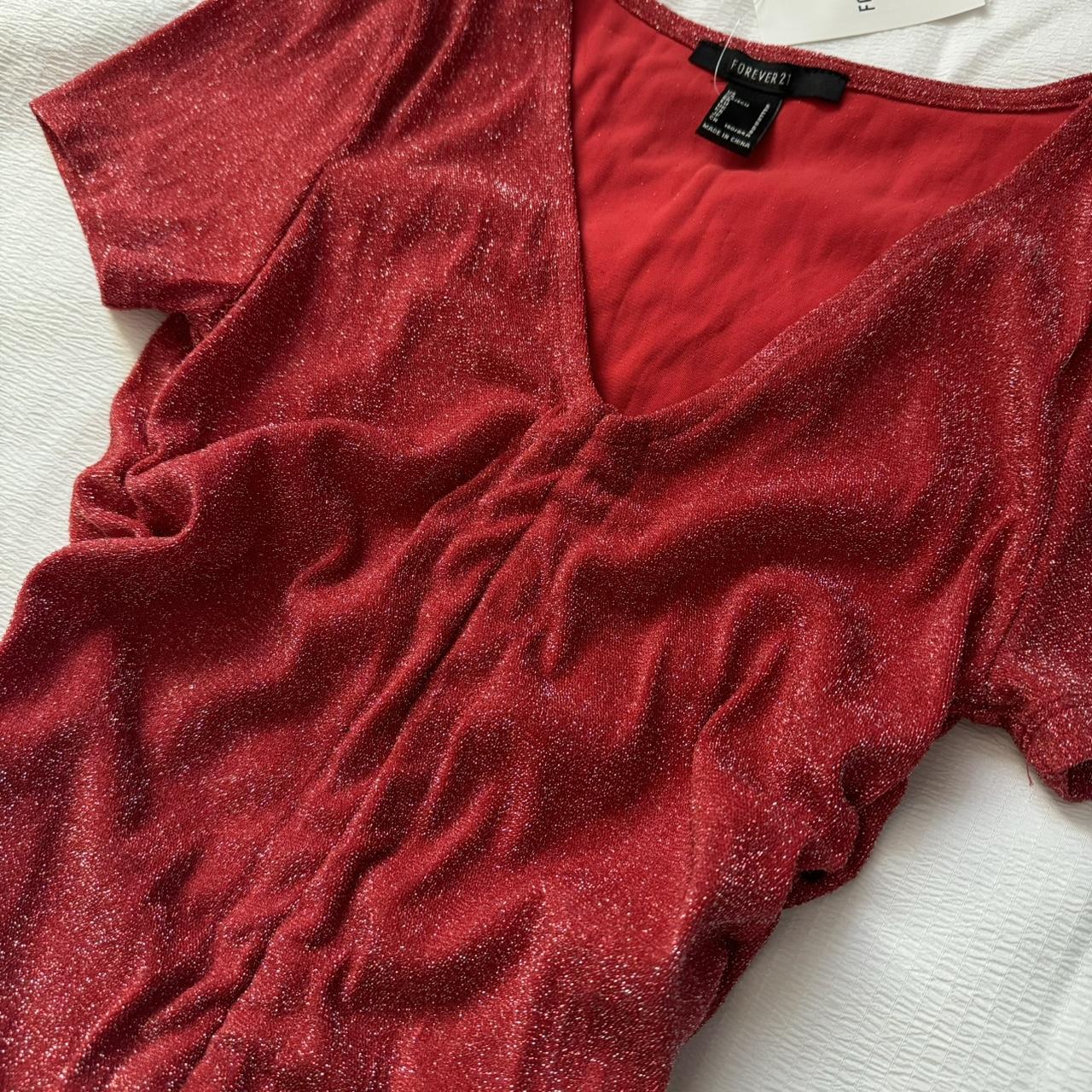 Red Glitter Runched Short Sleeve Tee T-Shirt Crop... - Depop