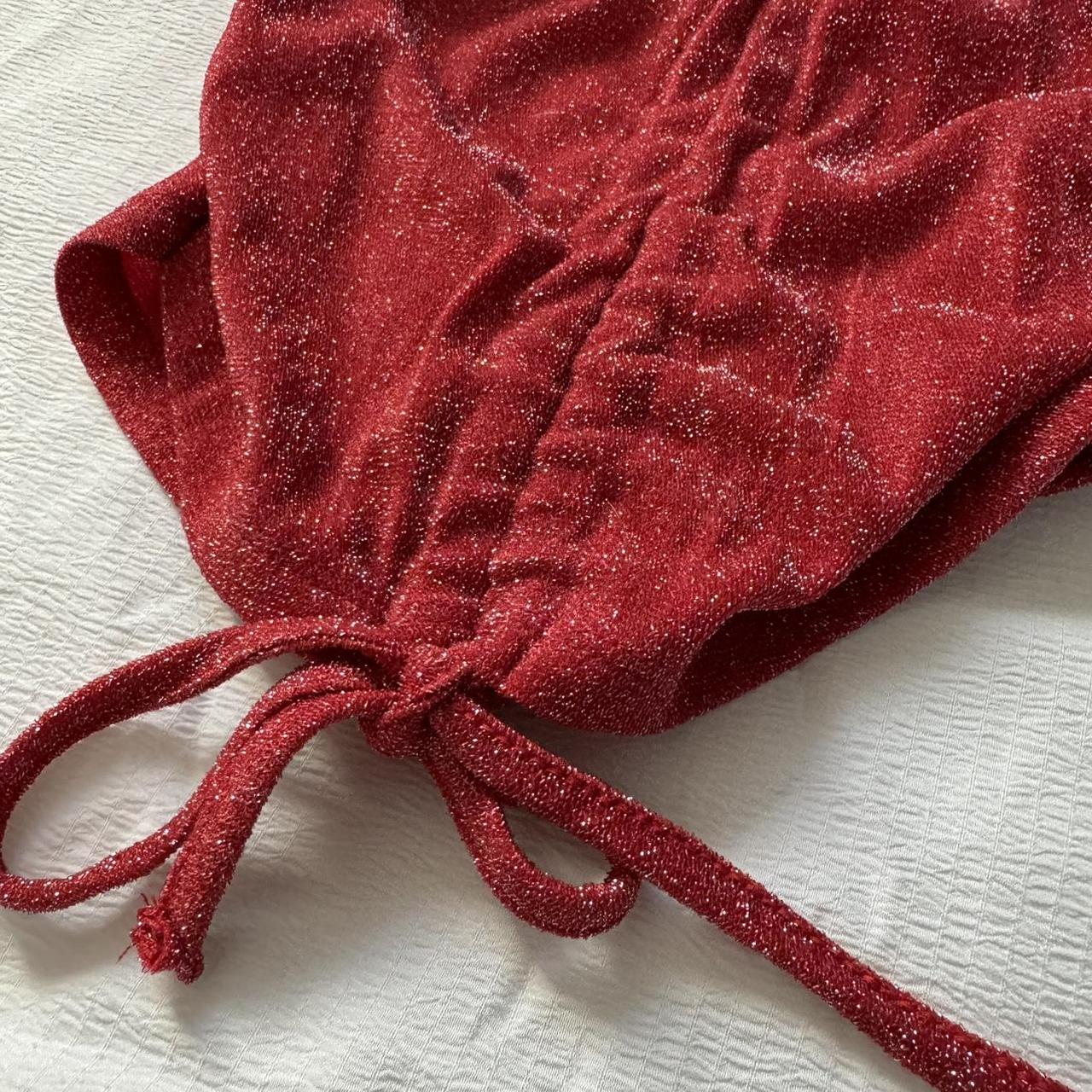 Red Glitter Runched Short Sleeve Tee T-Shirt Crop... - Depop