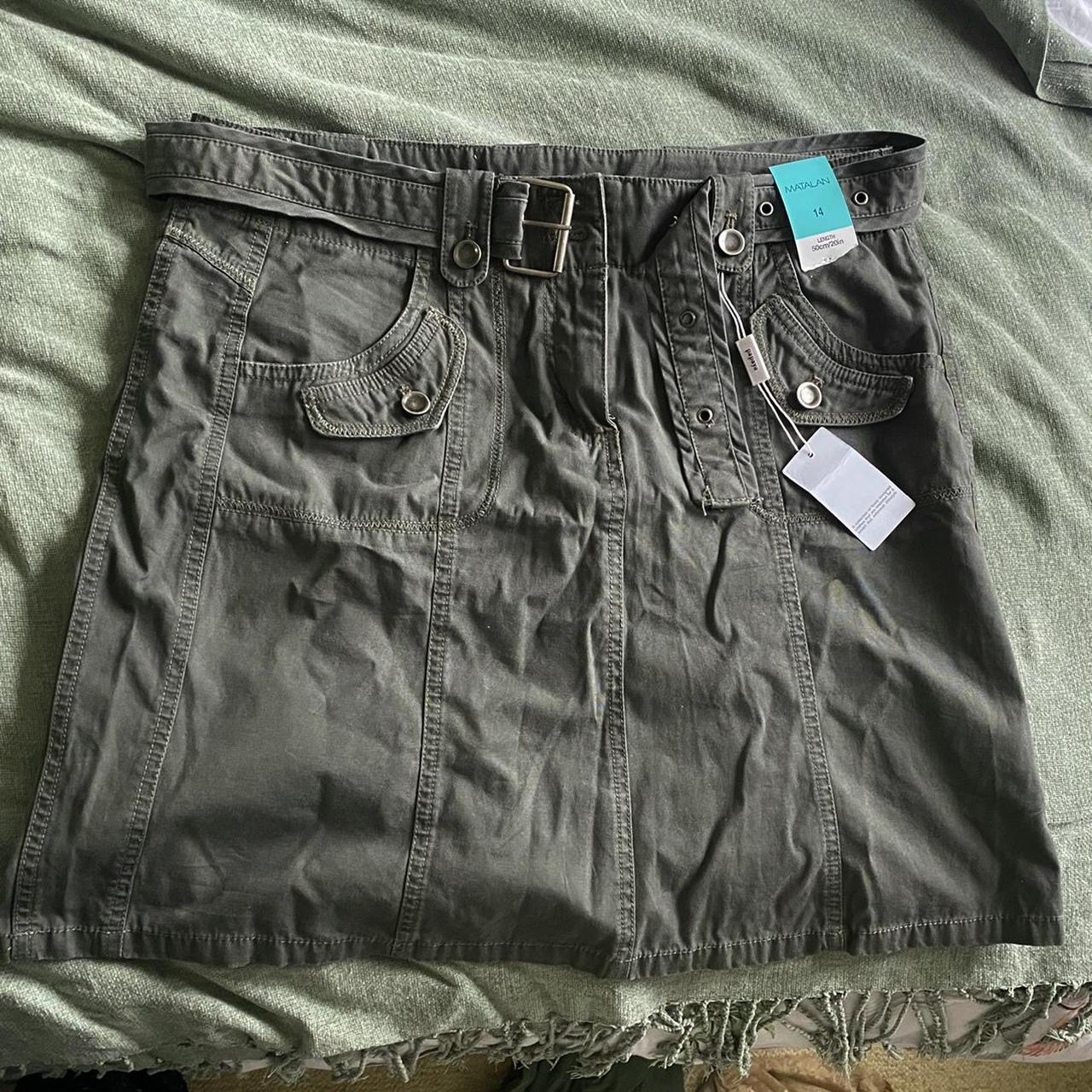 Midi vintage cargo combat skirt with silver buckle... - Depop