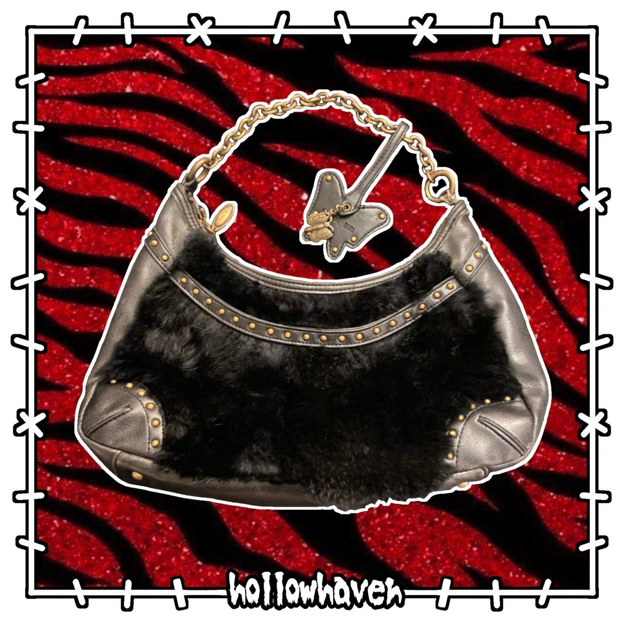 𓉸 ☠︎ gianni bini rabbit fur hand bag ☠︎ check... - Depop