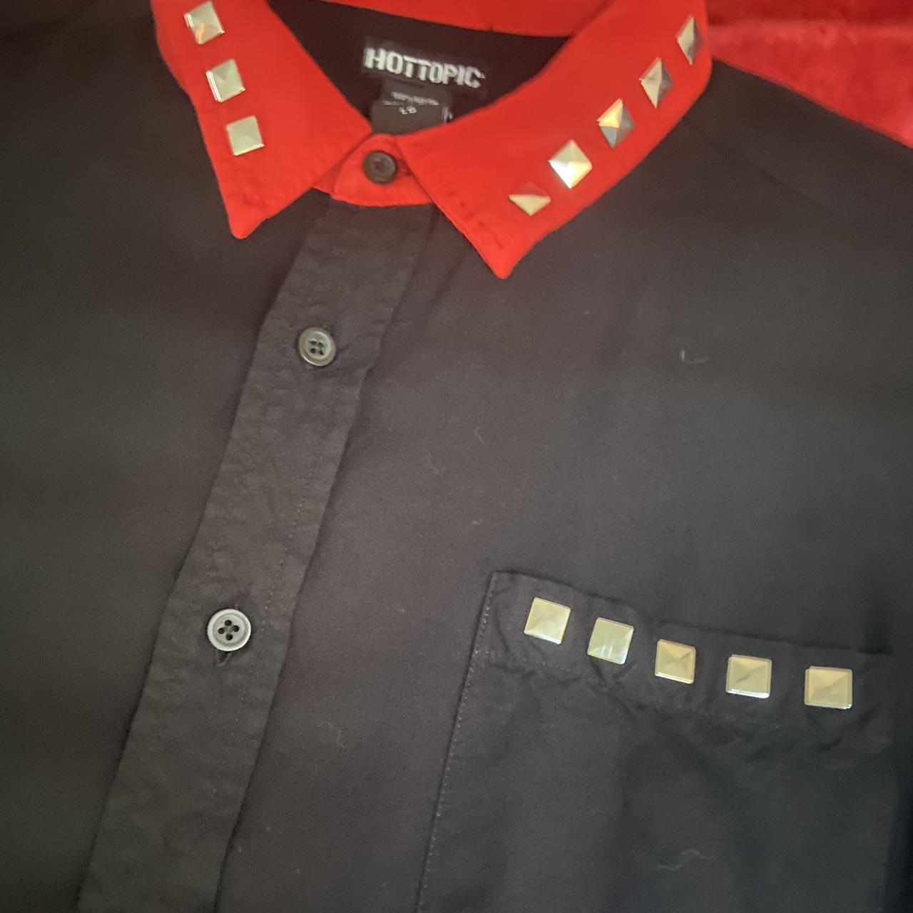 red collared stud top ☠︎︎ ☣︎ - button up hot topic... - Depop